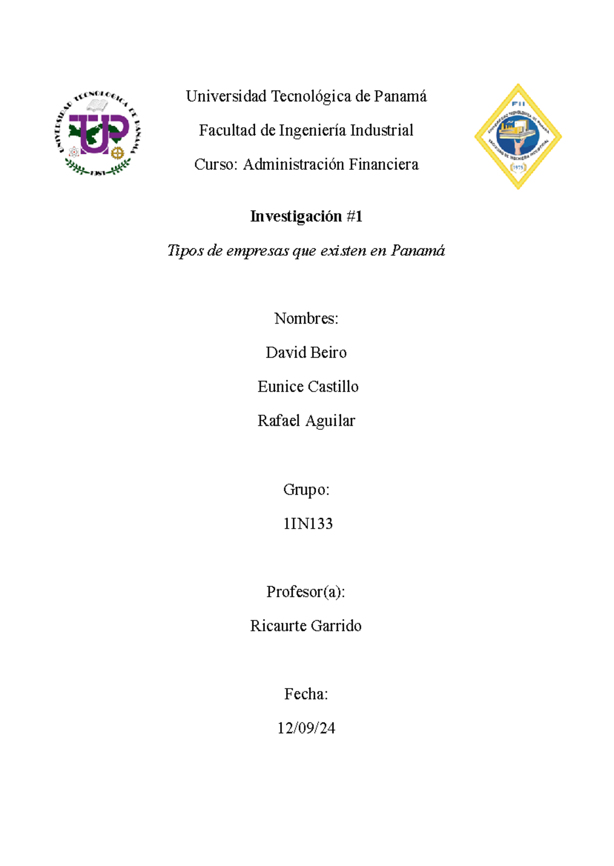 Investigación #1 - GGHGHH - Universidad Tecnológica de Panamá Facultad ...
