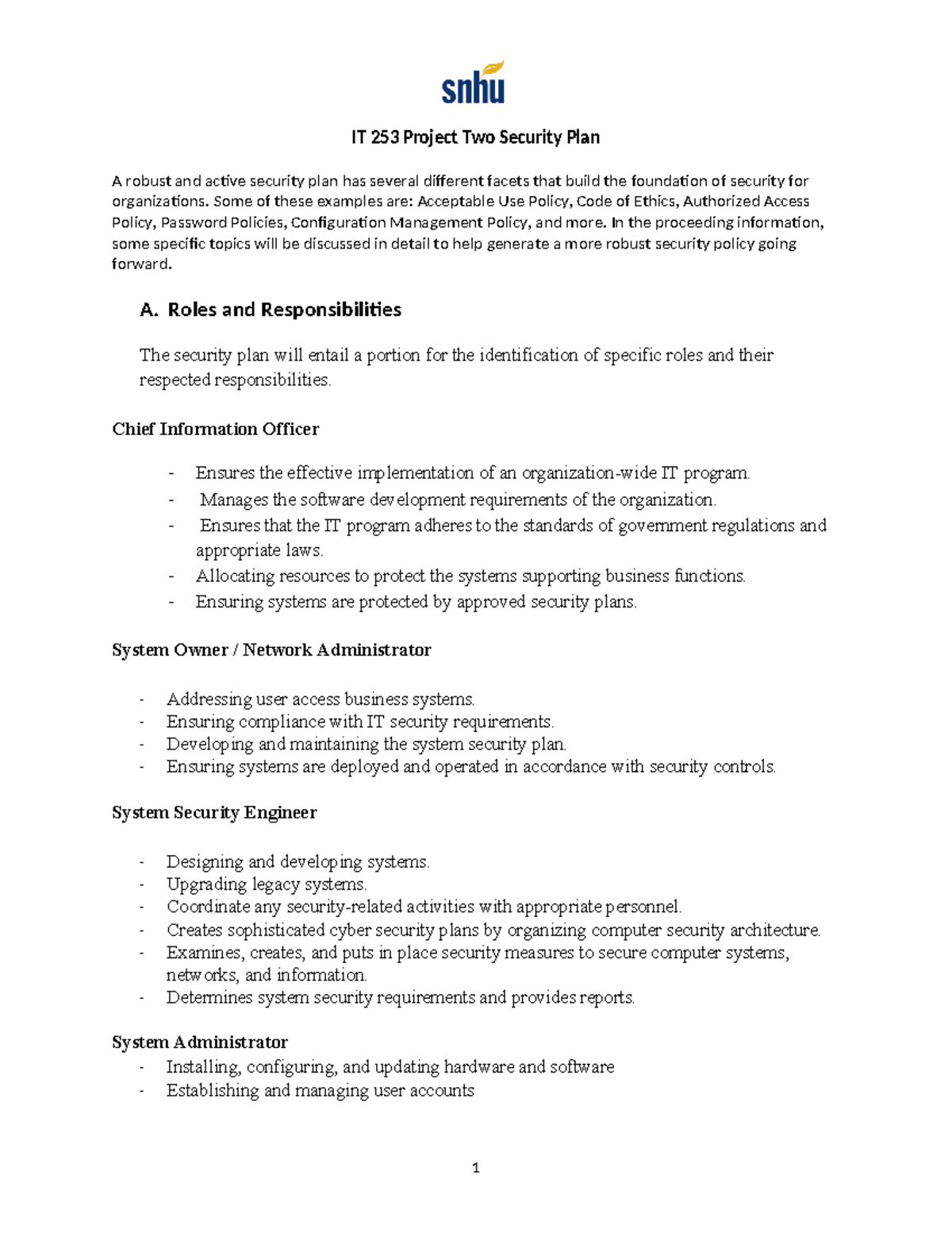 IT 253 Project Two Security Plan Template - IT 253 Project Two Security ...