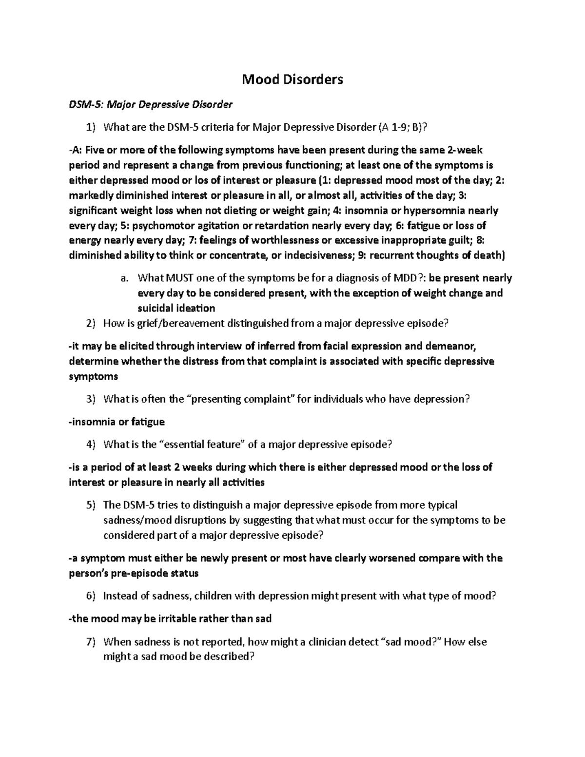 Mood Disorders GRQ - These series of coursework and assignments are the ...