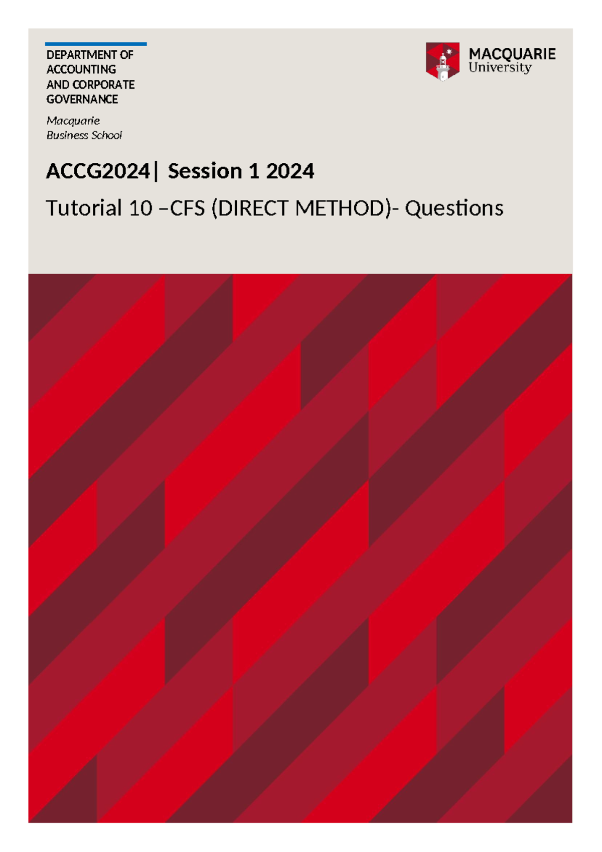 Tute 10 - SCF (dm) S12024 Questions - DEPARTMENT OF ACCOUNTING AND CORPORATE GOVERNANCE ...
