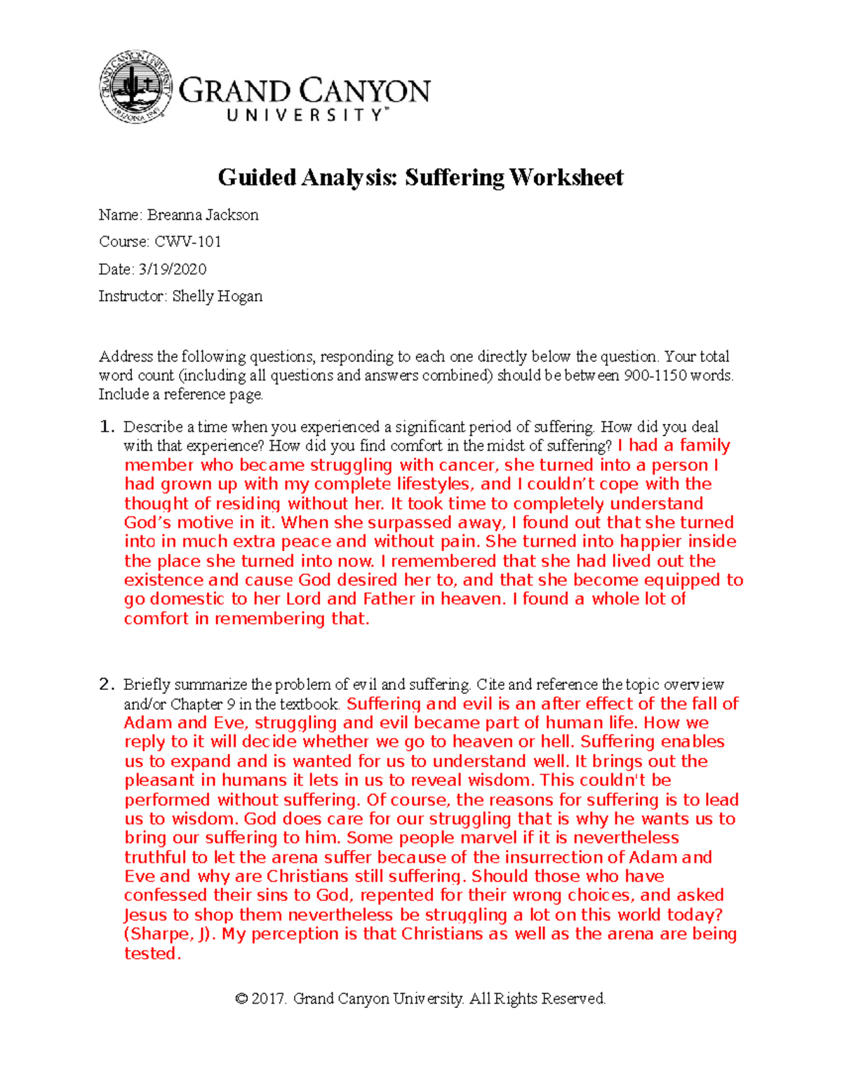 Guided Analysis Suffering - Your total word count (including all ...