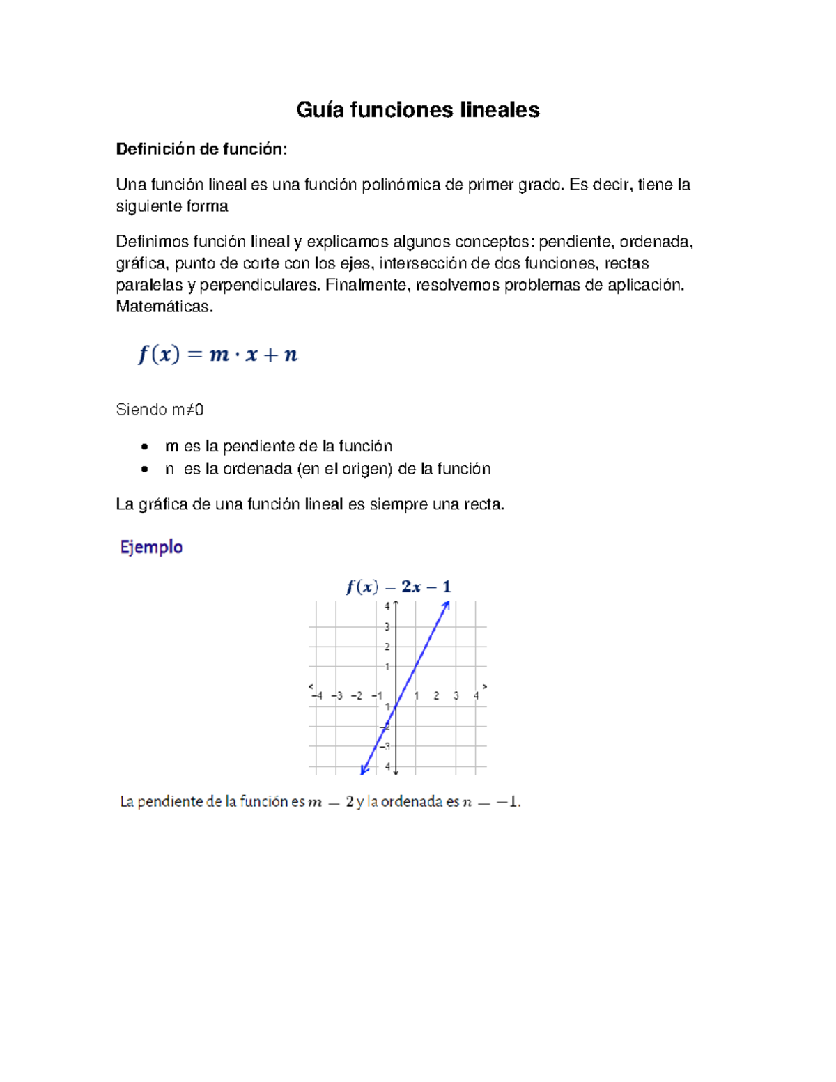 Guía Funciones Lineales - Guía funciones lineales Definición de función ...