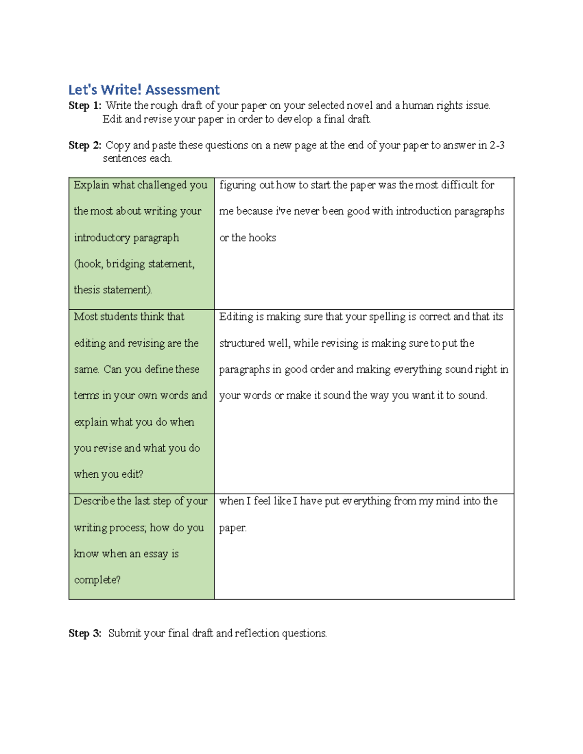 Copy of 3.08 Let's Write Assessment - Let's Write! Assessment Step 1 ...