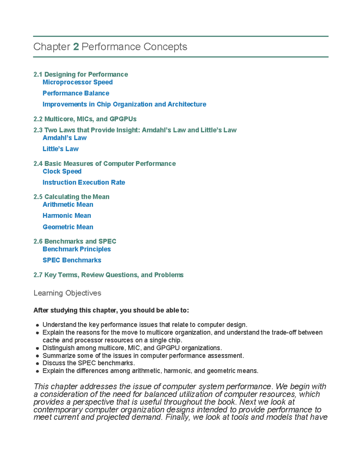 Chapter II - Performance Concepts - Chapter 2 Performance Concepts 2 Key Terms, Review Questions ...
