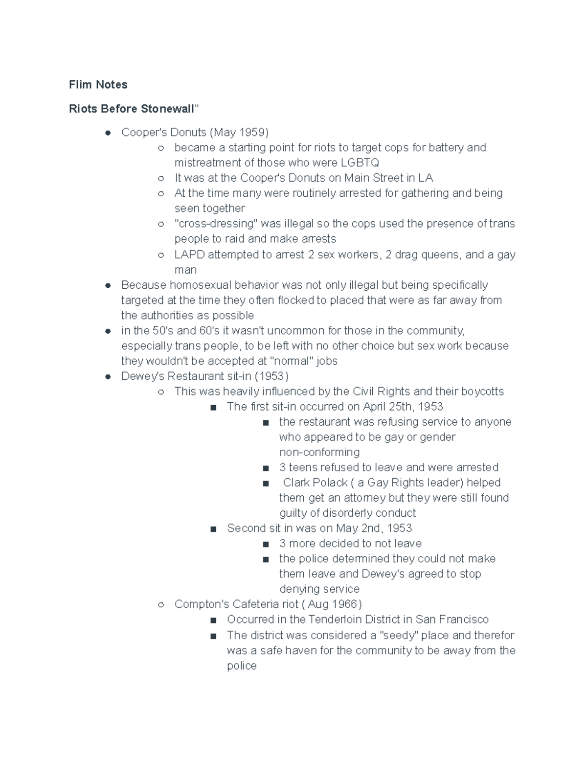 Introduction to LGBT Studies Midterm Matching Exam - Flim Notes Riots ...