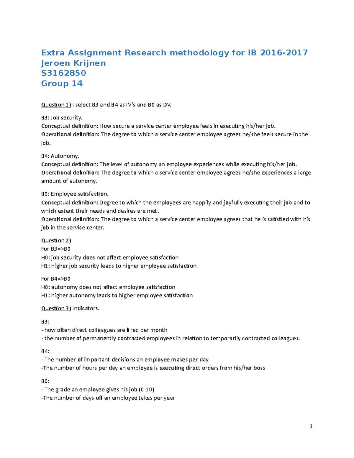 Extra Assignment RM for IB 2016 - Extra Assignment Research methodology ...