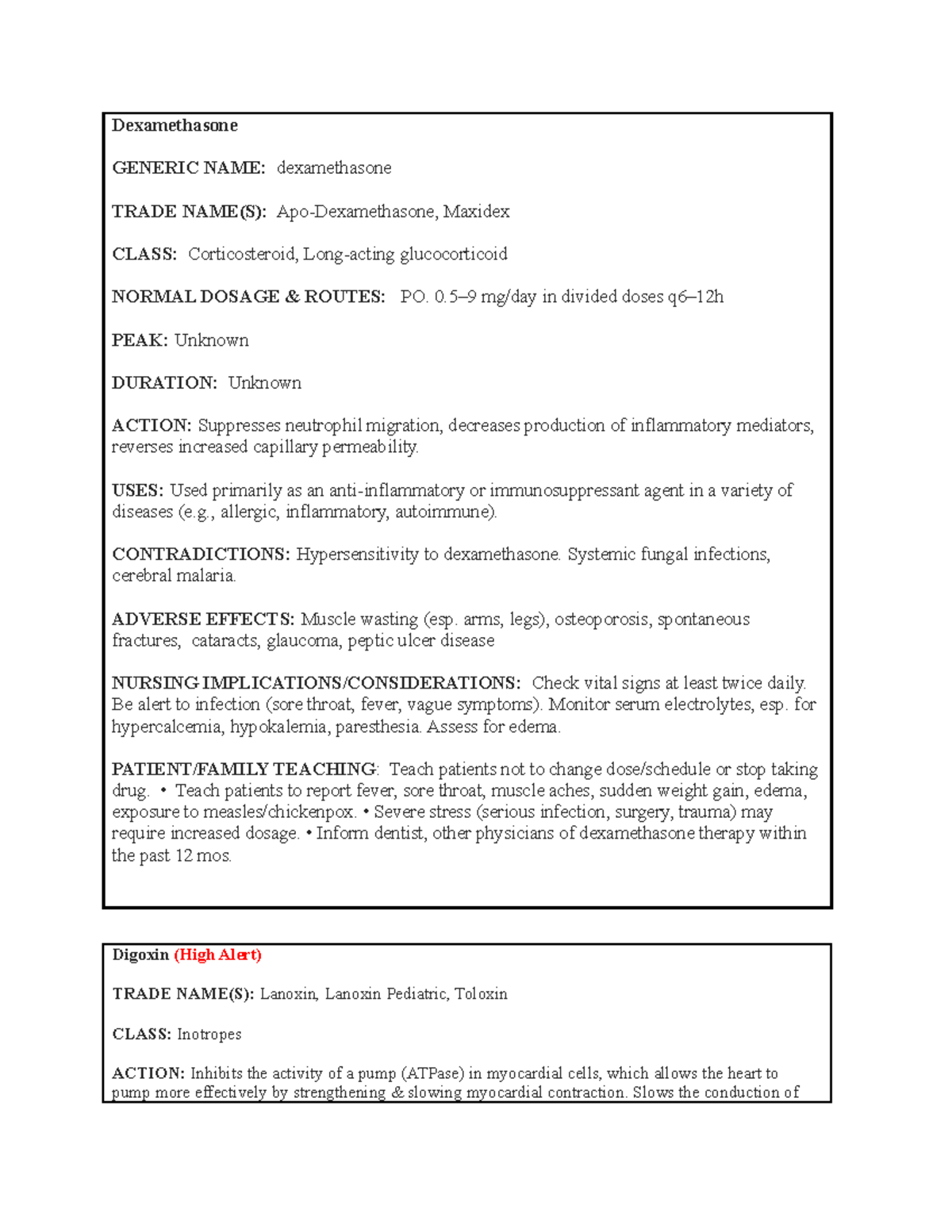 DRUG Cards 3 - Dexamethasone GENERIC NAME: dexamethasone TRADE NAME(S ...