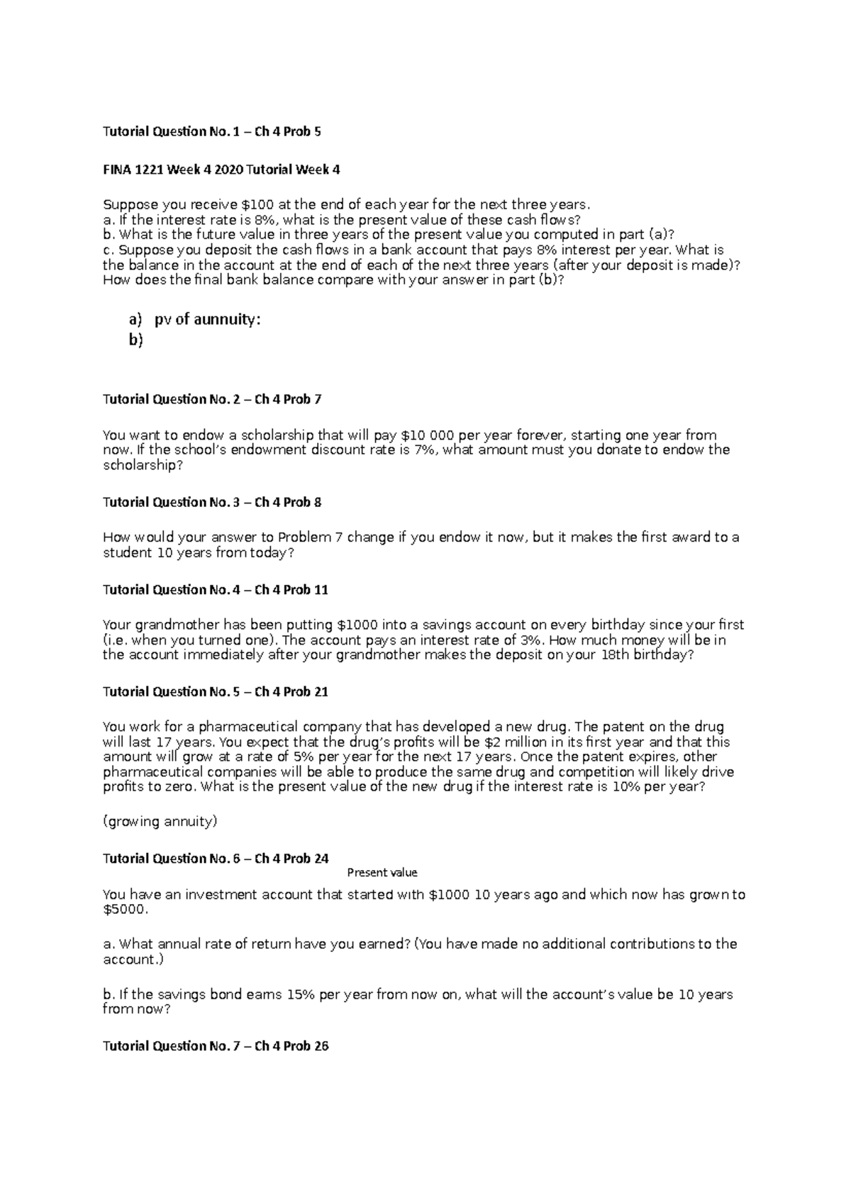 Wk 4 tut ans - tutorial work answers from week 4 - Tutorial Question No ...