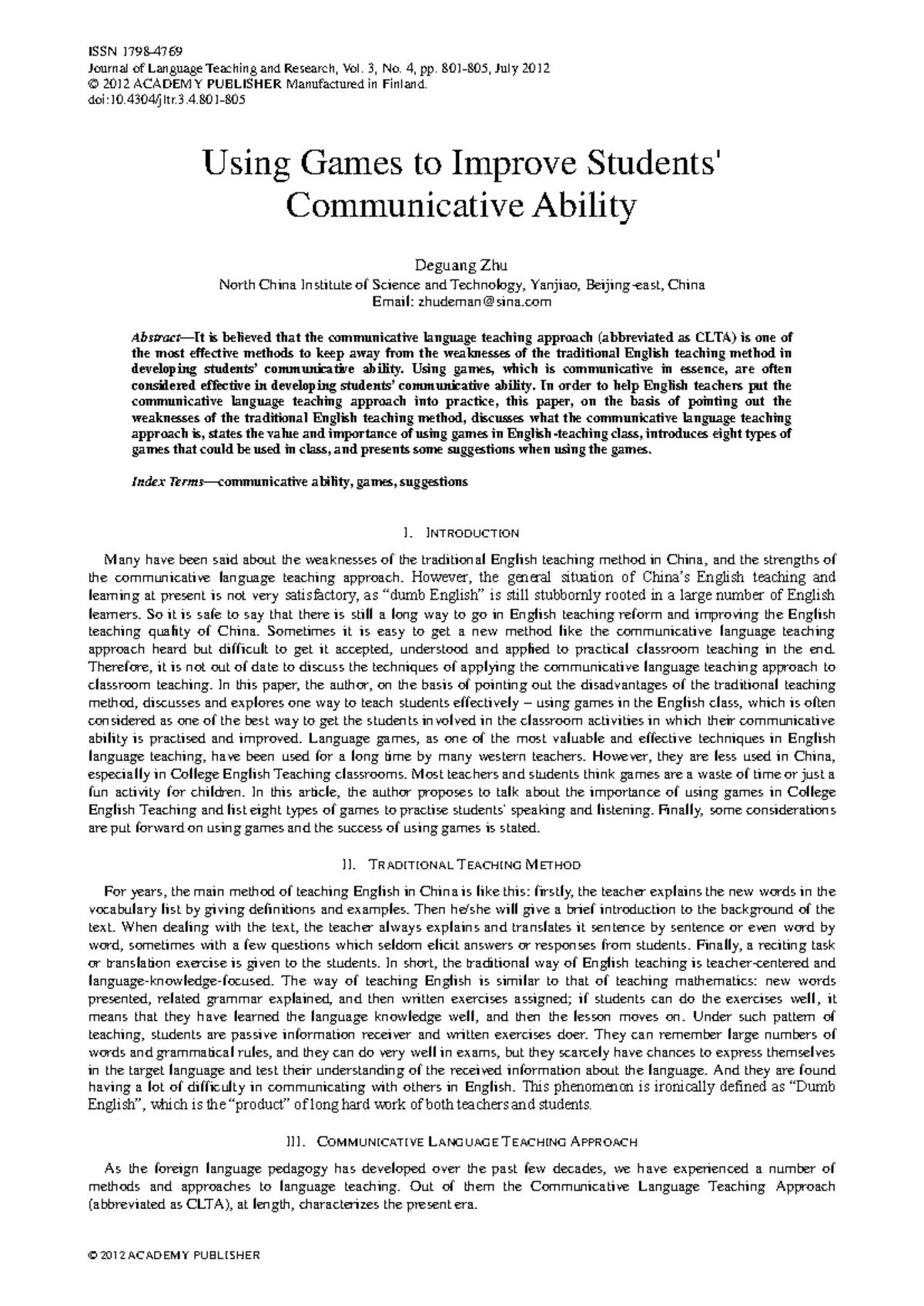 Using Games to Improve Students' Communicative Ability - ISSN 1798- Journal of Language Teaching ...