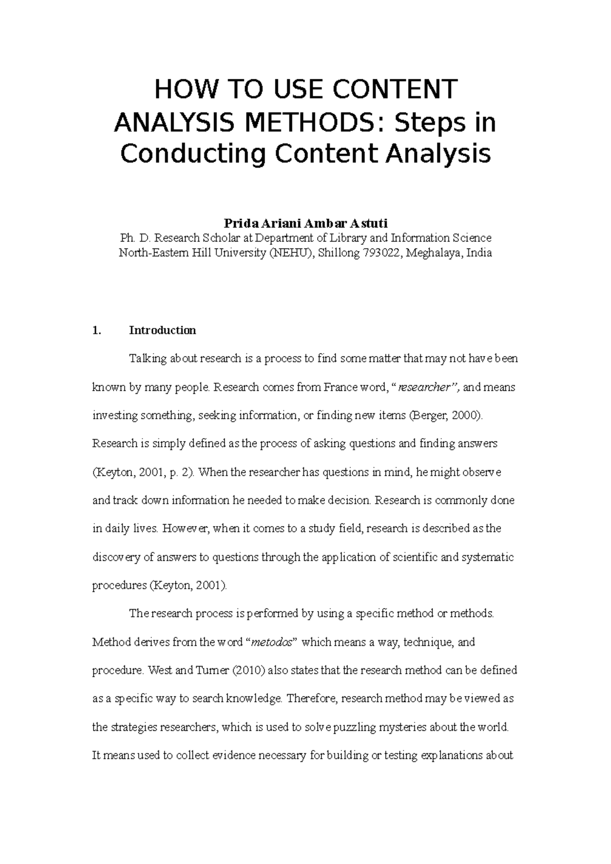 HOW TO USE Content Analysis Methods Step - HOW TO USE CONTENT ANALYSIS ...