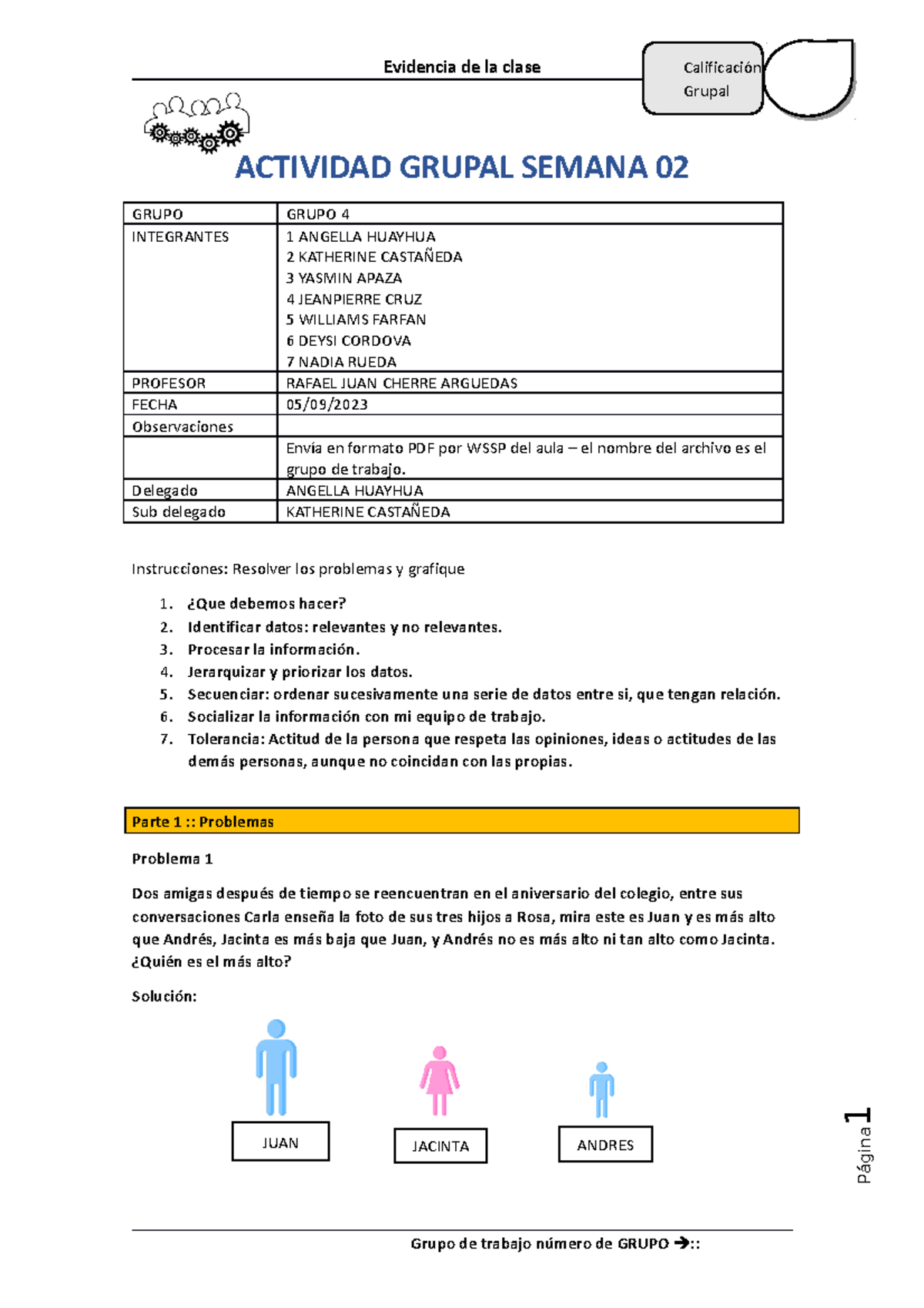 Pensamiento Logico Trabajo Final 4 - Evidencia de la clase ACTIVIDAD GRUPAL SEMANA 02 GRUPO ...