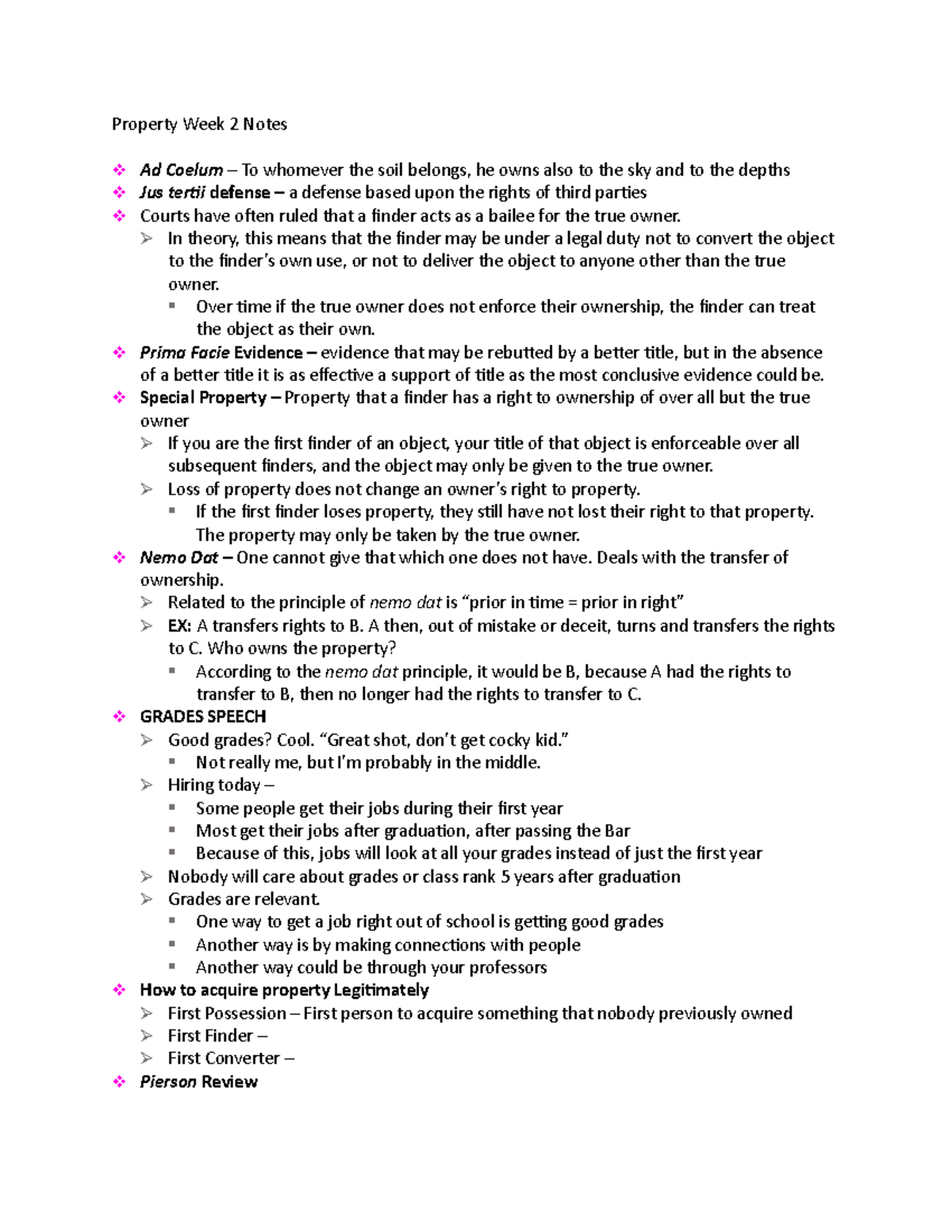 Property Week 2 Notes - Property Week 2 Notes Ad Coelum – To whomever ...