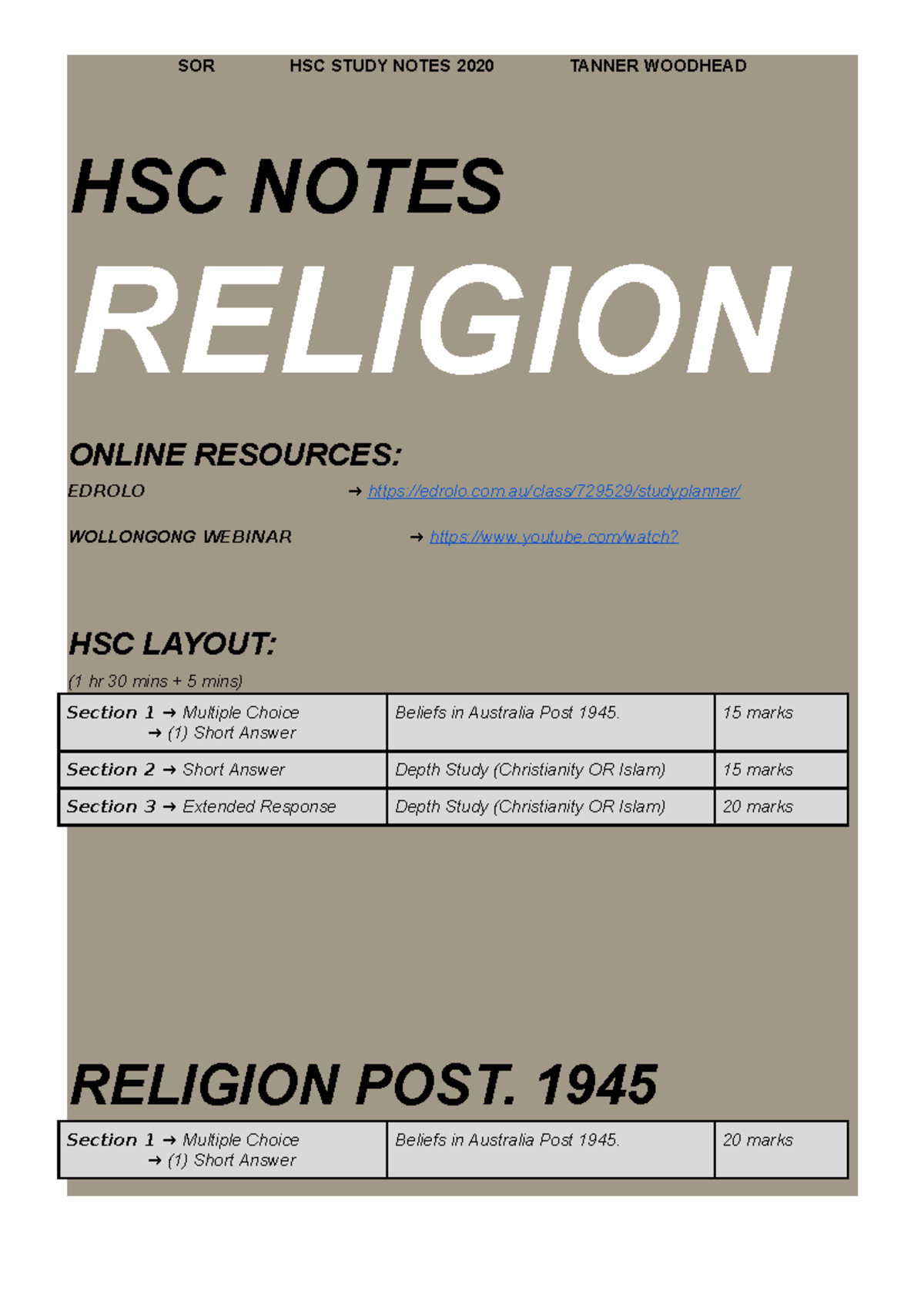 Studies OF Religion - HSC Notes 2020 - HSC NOTES RELIGION ONLINE ...