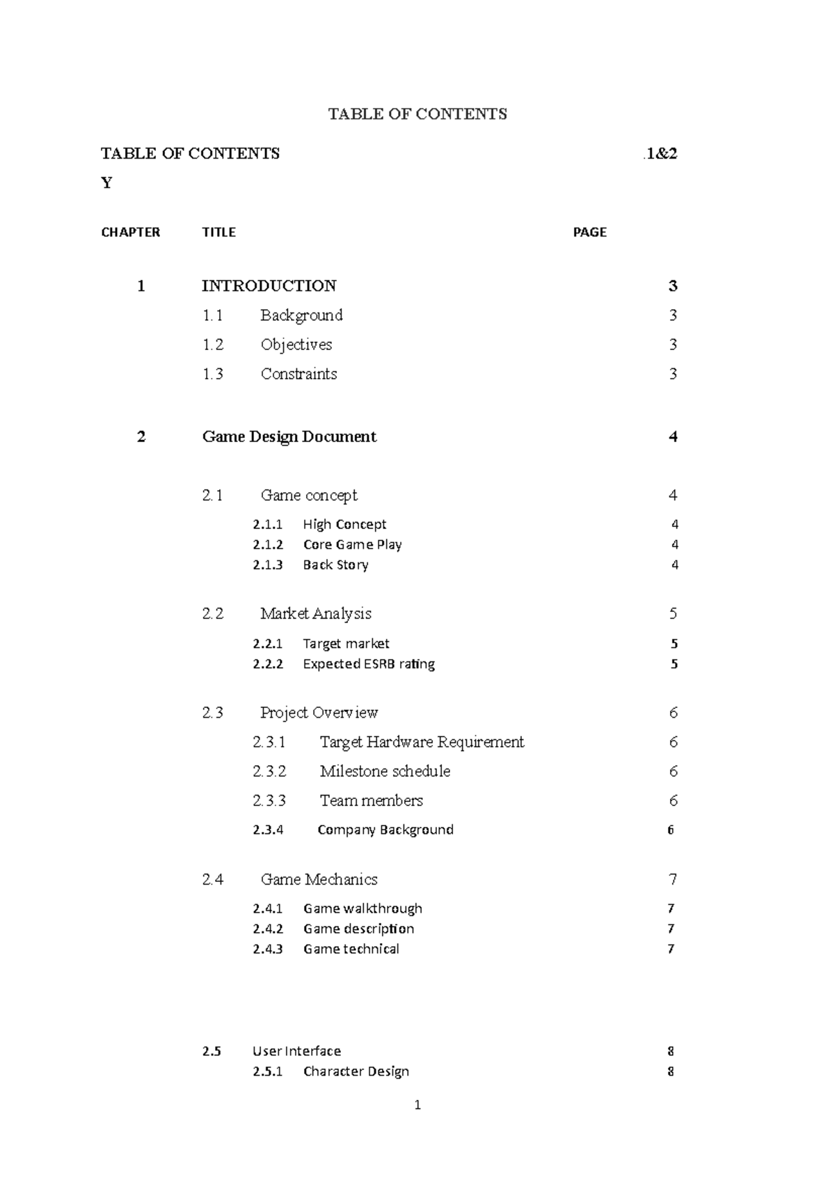 FYP GDD - fyp project for game development - TABLE OF CONTENTS Y TABLE ...