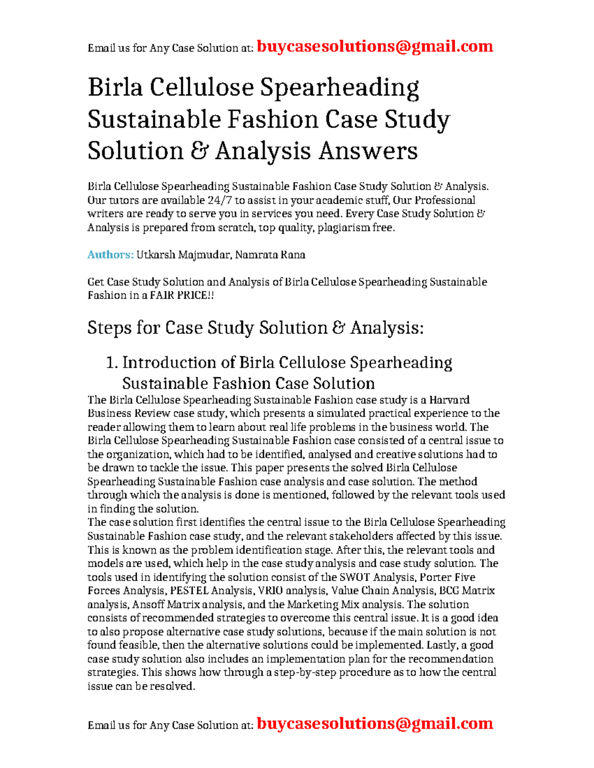 Case Solution Birla Cellulose Spearheading Sustainable Fashion - Birla Cellulose Spearheading ...