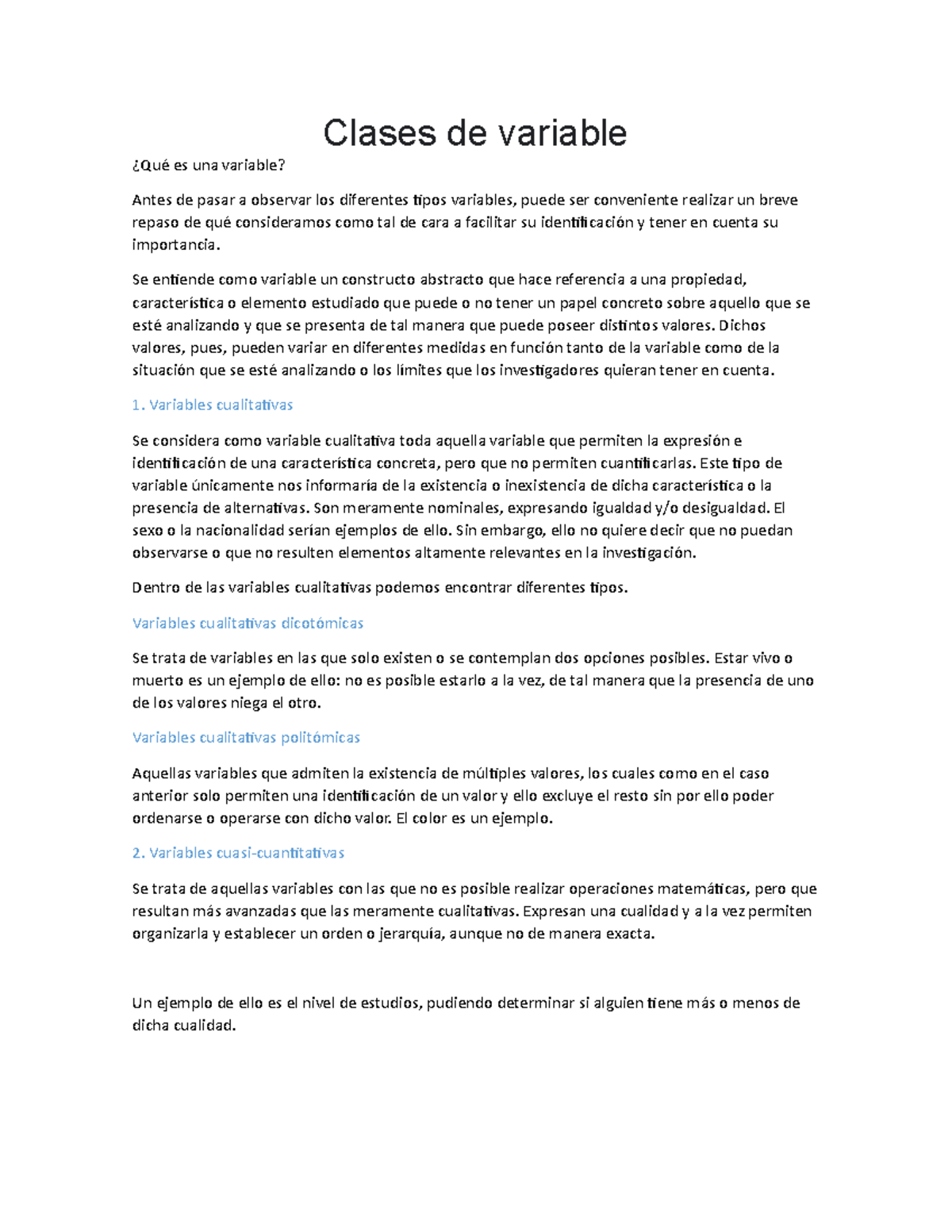 Clases de variable - materi - Clases de variable ¿Qué es una variable ...