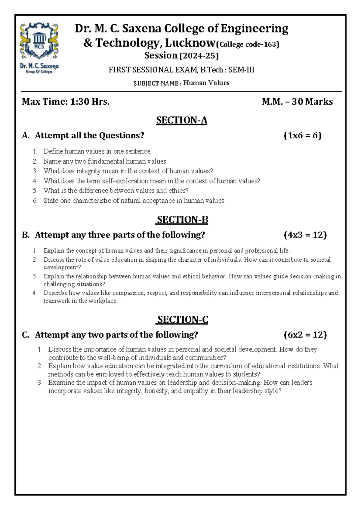 HV-Btech-III - fssdf f - Dr. M. C. Saxena College of Engineering ...