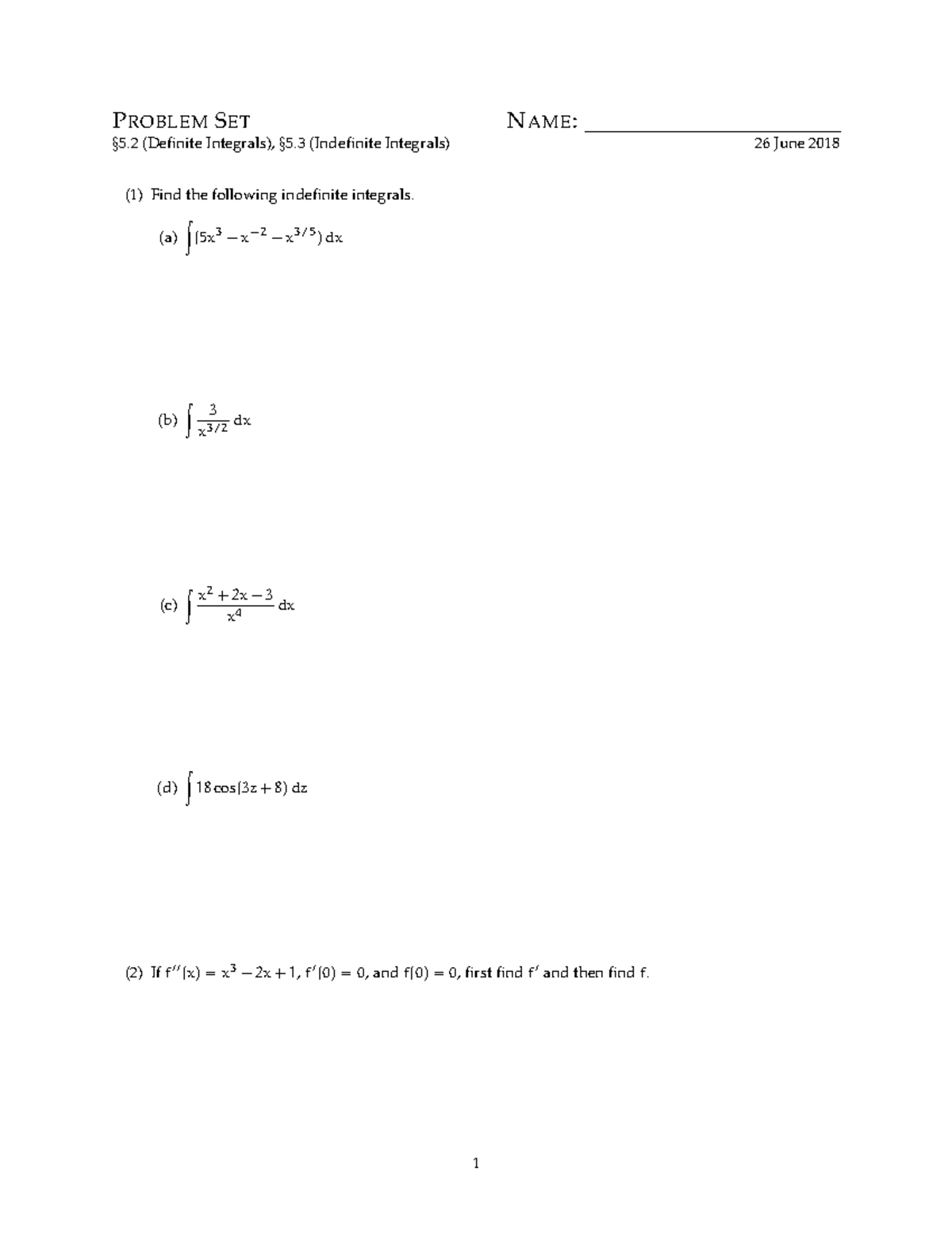18su-1910-handout 02 - Handout from Math 1910 taught by Professor David ...