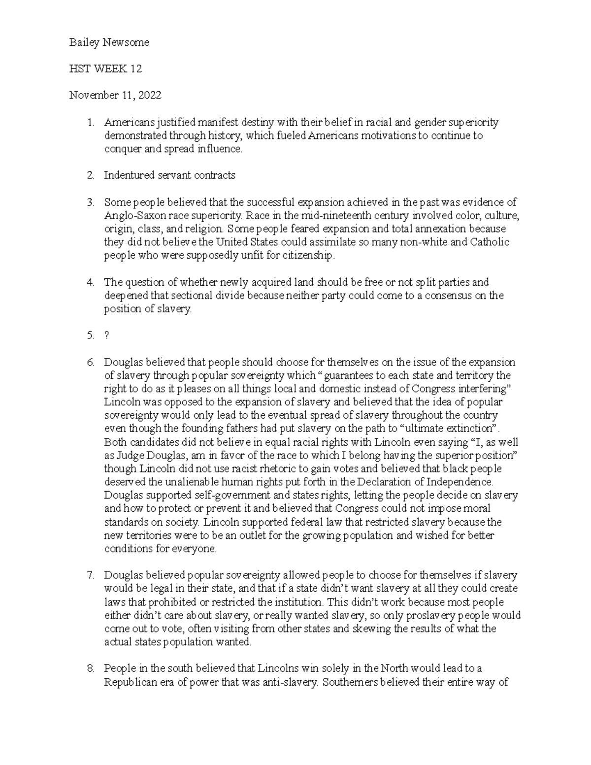 HST 12 questions - Bailey Newsome HST WEEK 12 November 11, 2022 ...