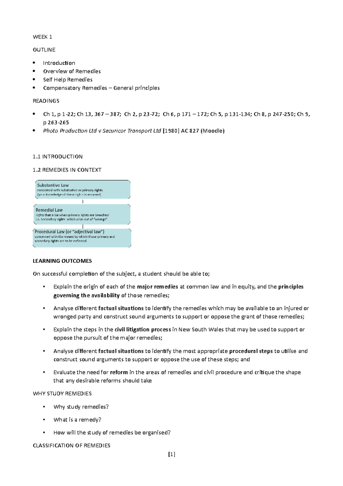 WEEK 1 - Lecture notes 1 - WEEK 1 OUTLINE Introduction Overview of ...