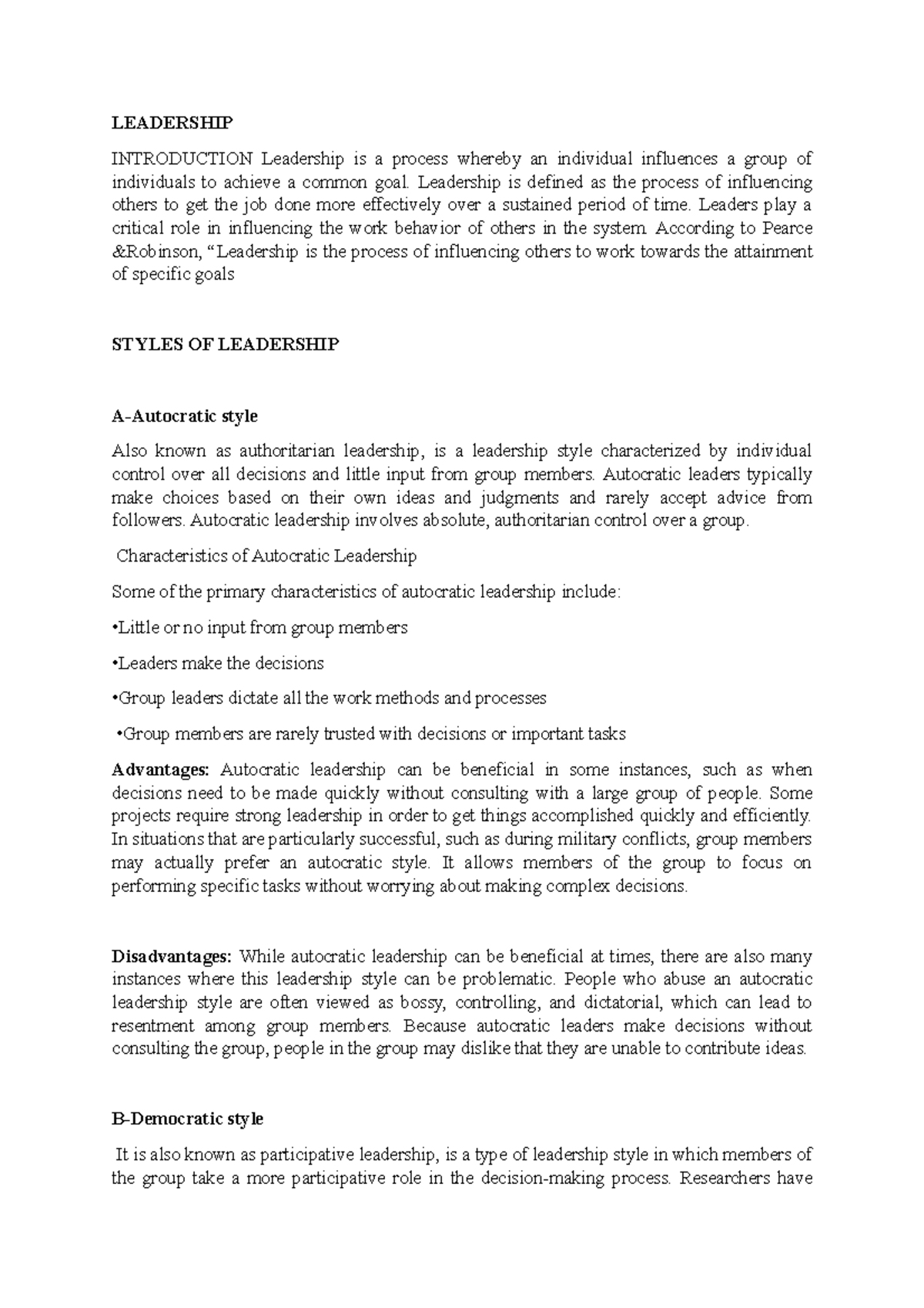 Leadership Conflict ORG Change Notes - LEADERSHIP INTRODUCTION ...