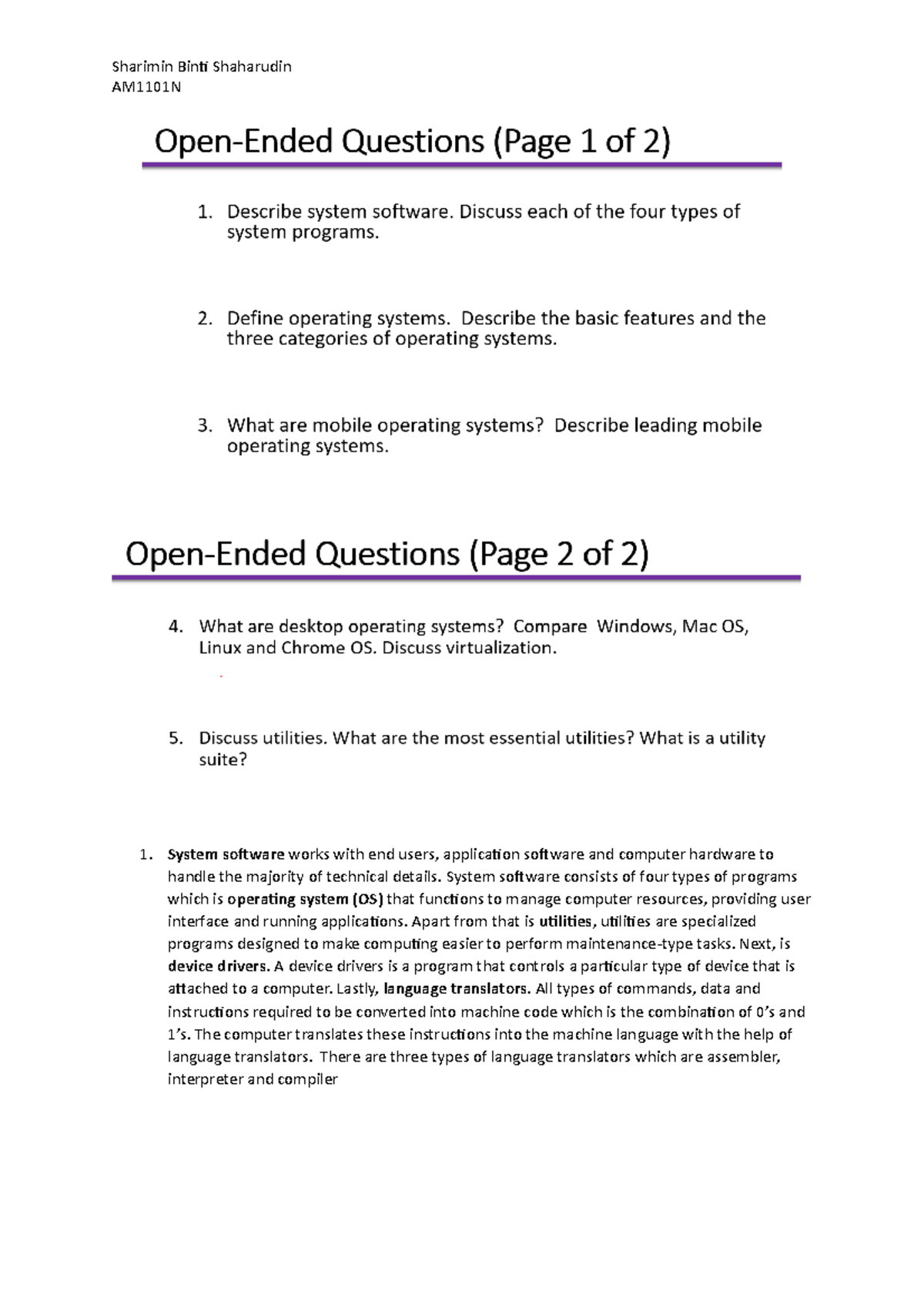 System software topic 5 csc - Sharimin Binti Shaharudin AM1101N System ...
