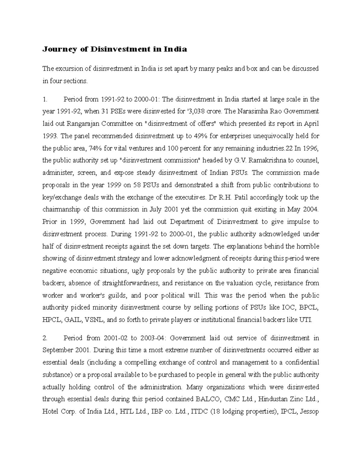 Journey of Disinvestment in India - Period from 1991-92 to 2000-01: The ...