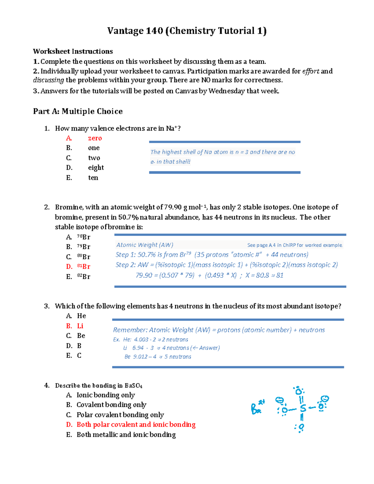 Tutorial 1 Answers - Vantage 140 (Chemistry Tutorial 1 ) Worksheet ...