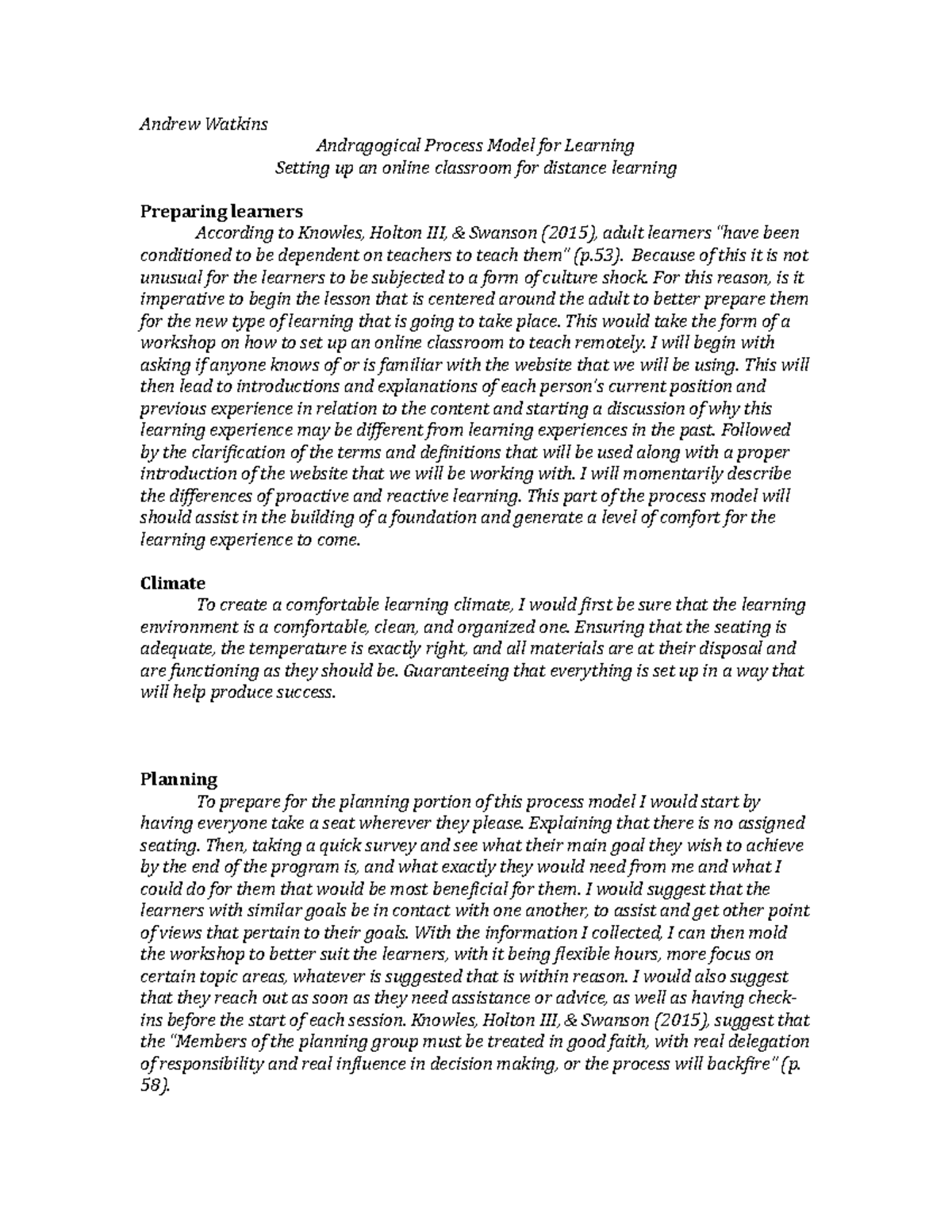 Andragogical Process Model for Learning - Andrew Watkins Andragogical ...