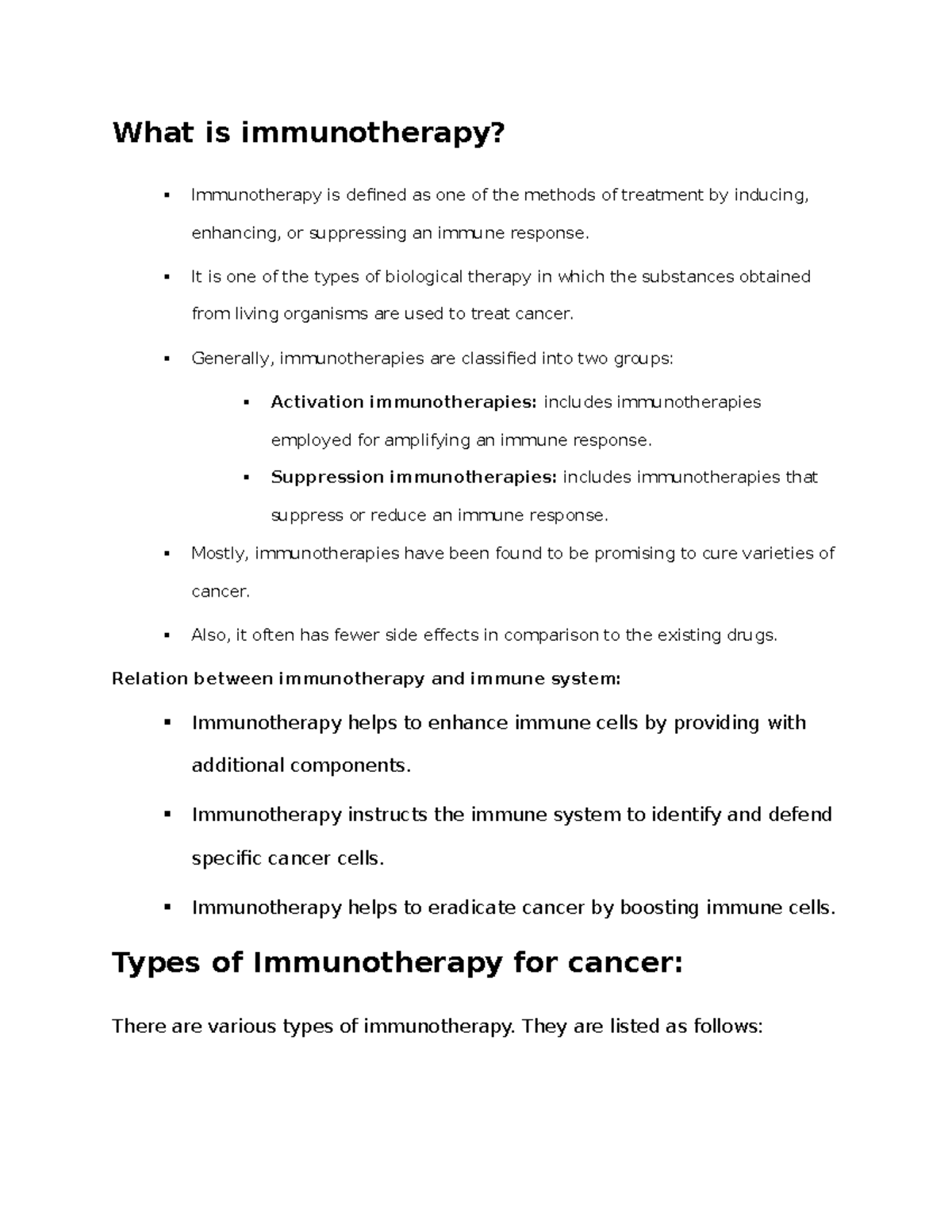Biology Science 180 - What is immunotherapy? Immunotherapy is defined ...