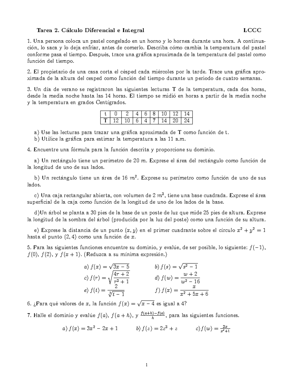 Cálculo Dif e Int 2 - guia ets - Tarea 2. C ́alculo Diferencial e ...