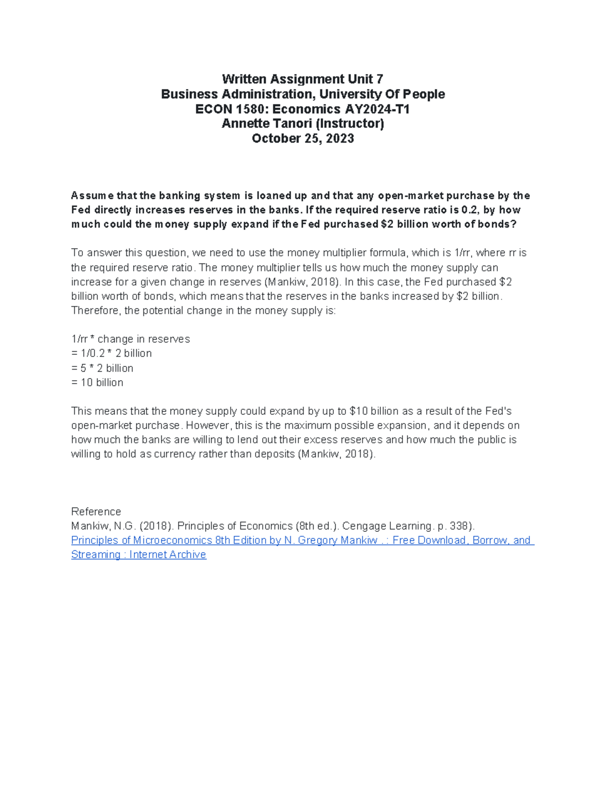 Unit 7 Written Assignment Econ 1580 - Written Assignment Unit 7 ...