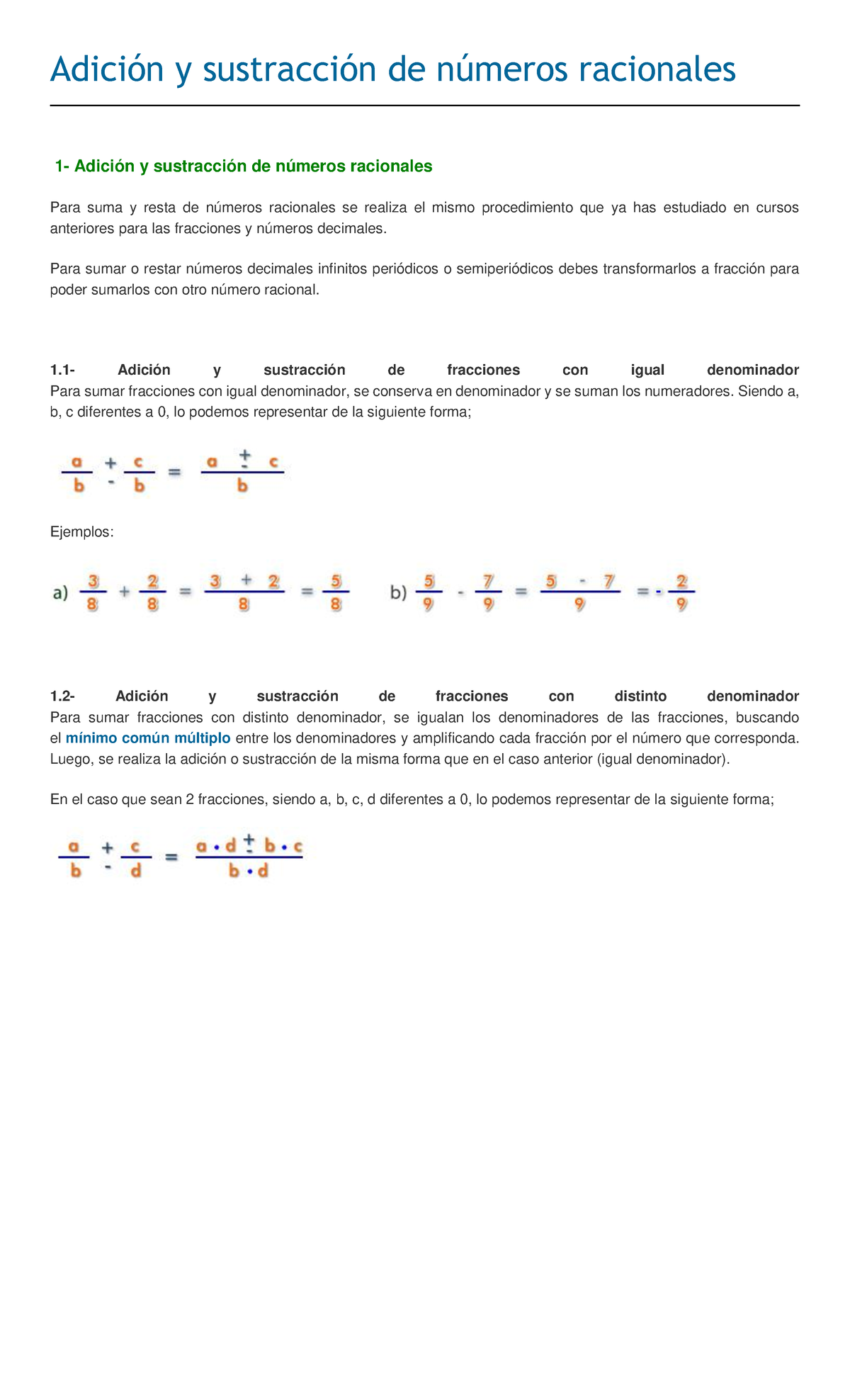 Adición y sustracción de números racionales - Adición y sustracción de ...