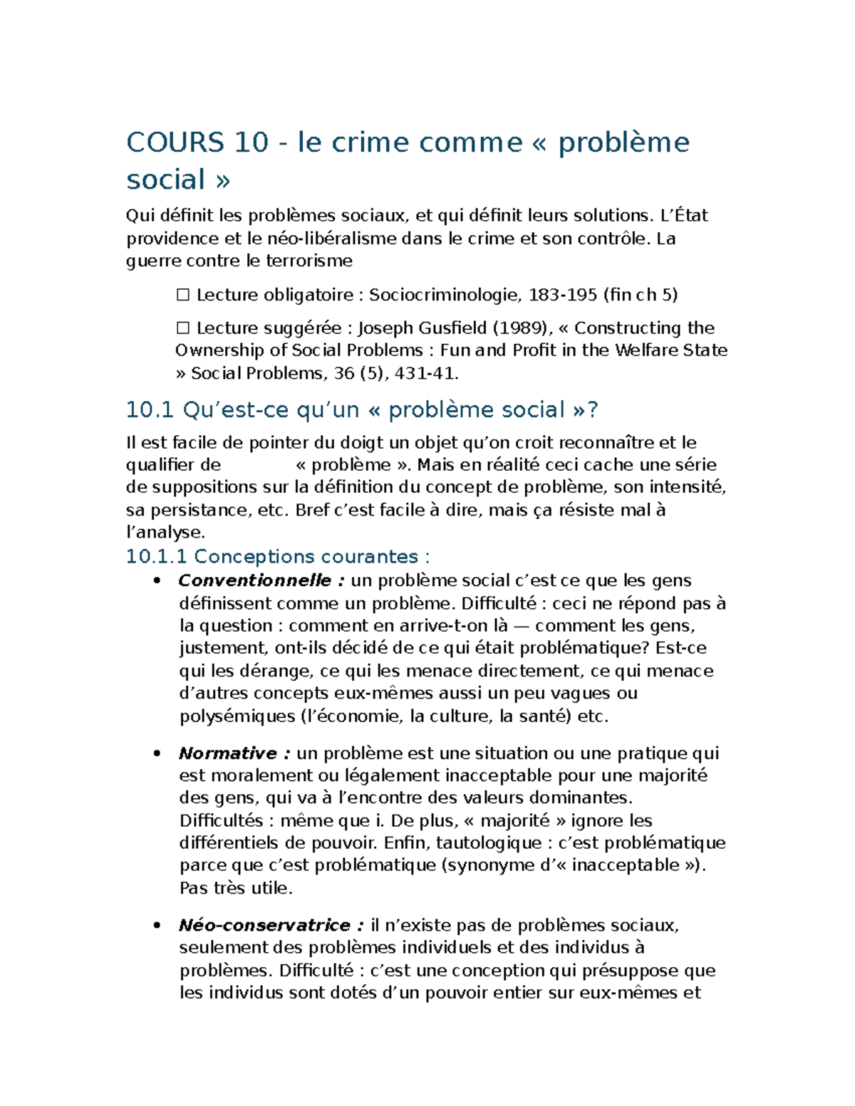 Note Théories sociocriminologies Bloc3 - COURS 10 - le crime comme ...