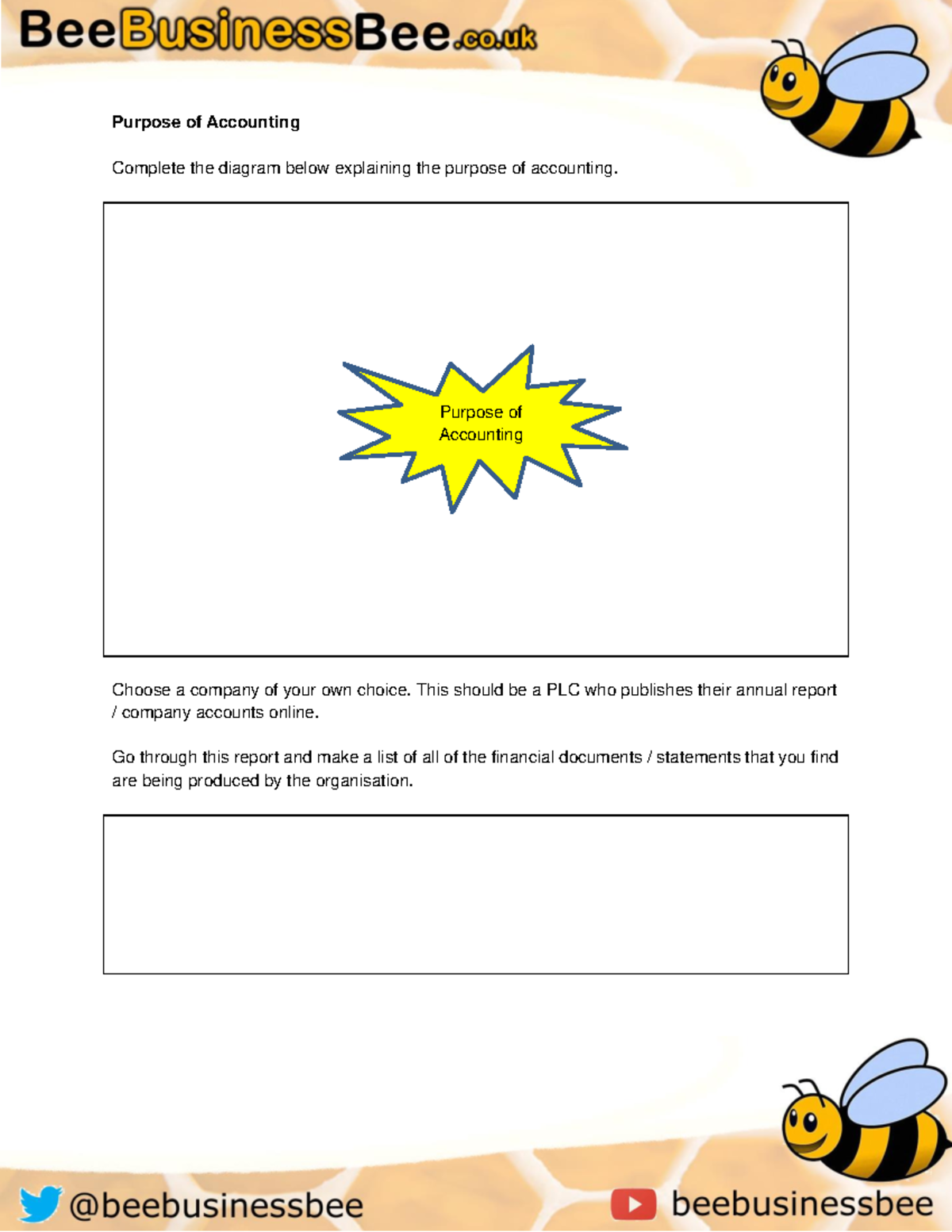 Purpose of Accounting Worksheet (Bee Business Bee) - Purpose of ...