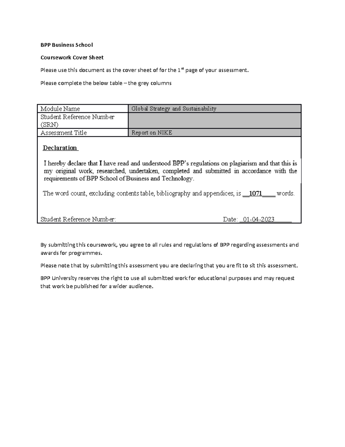 Waqar Hassan GSS CW2 - BPP Business School Coursework Cover Sheet Please use this document as ...