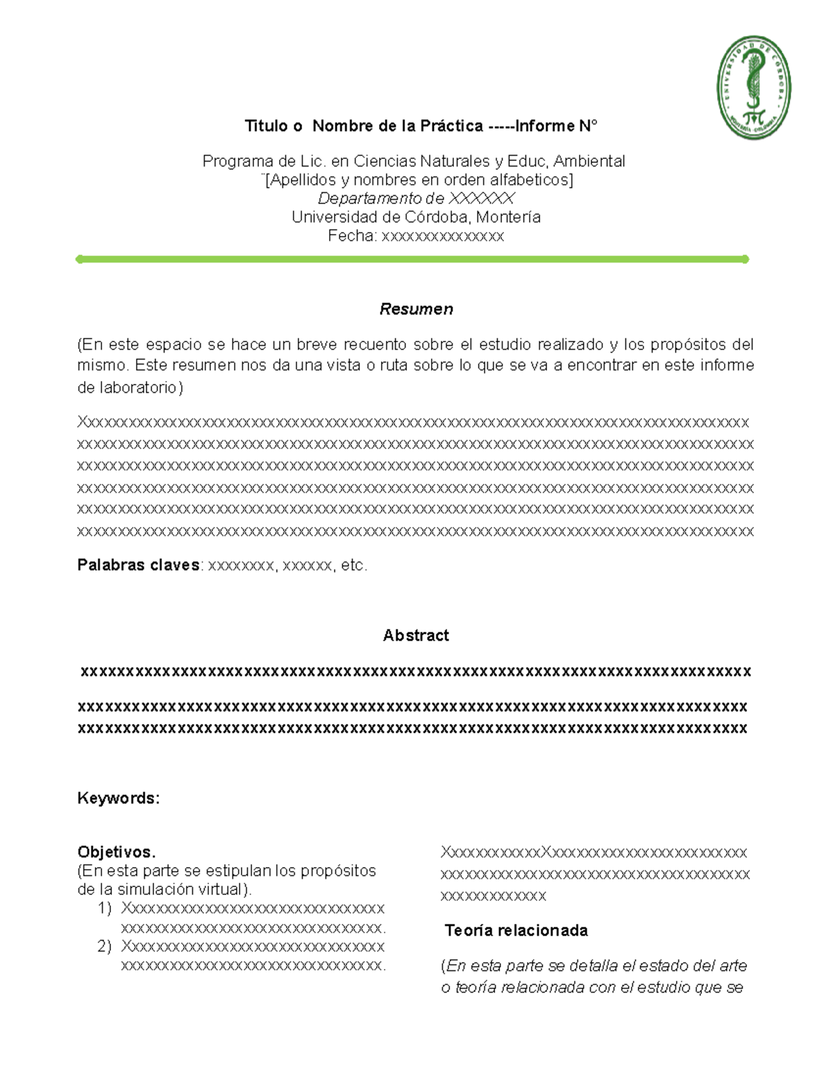 Plantilla Informes de laboratorio - Titulo o Nombre de la Práctica ...