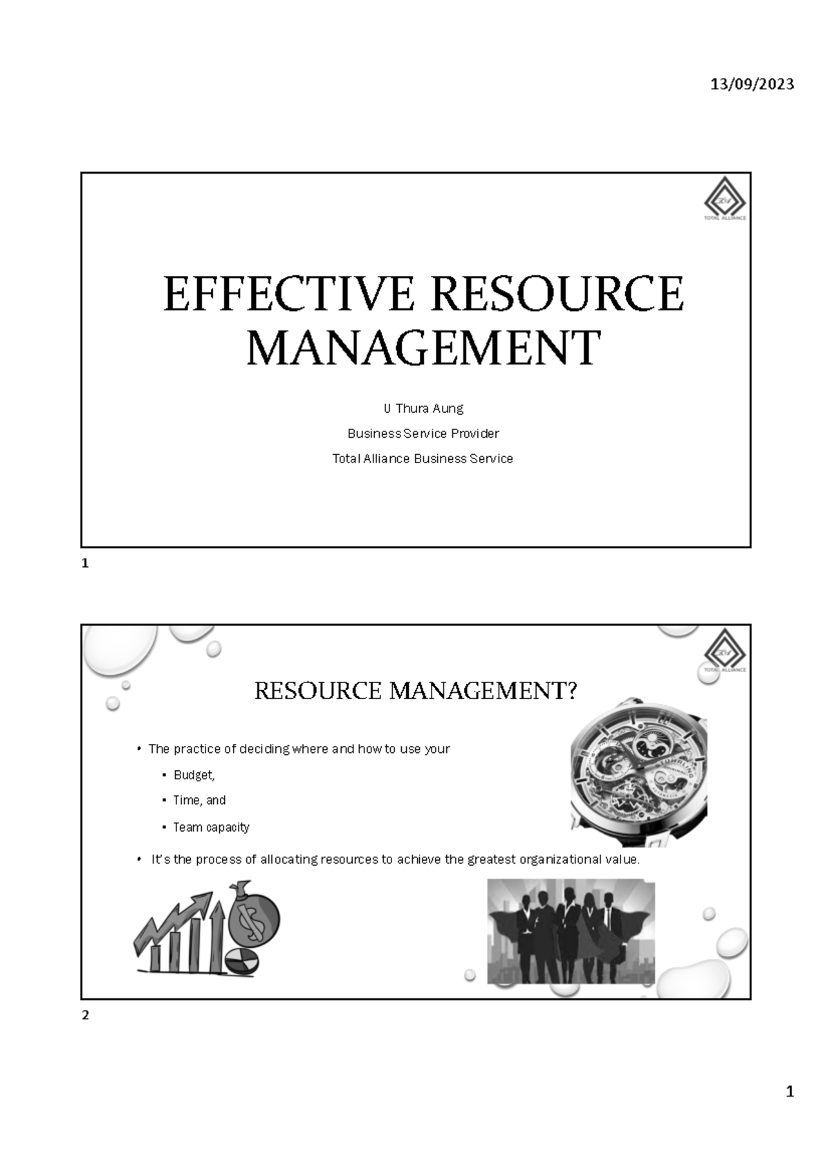 Effective Resource Management - EFFECTIVE RESOURCE MANAGEMENT U Thura ...