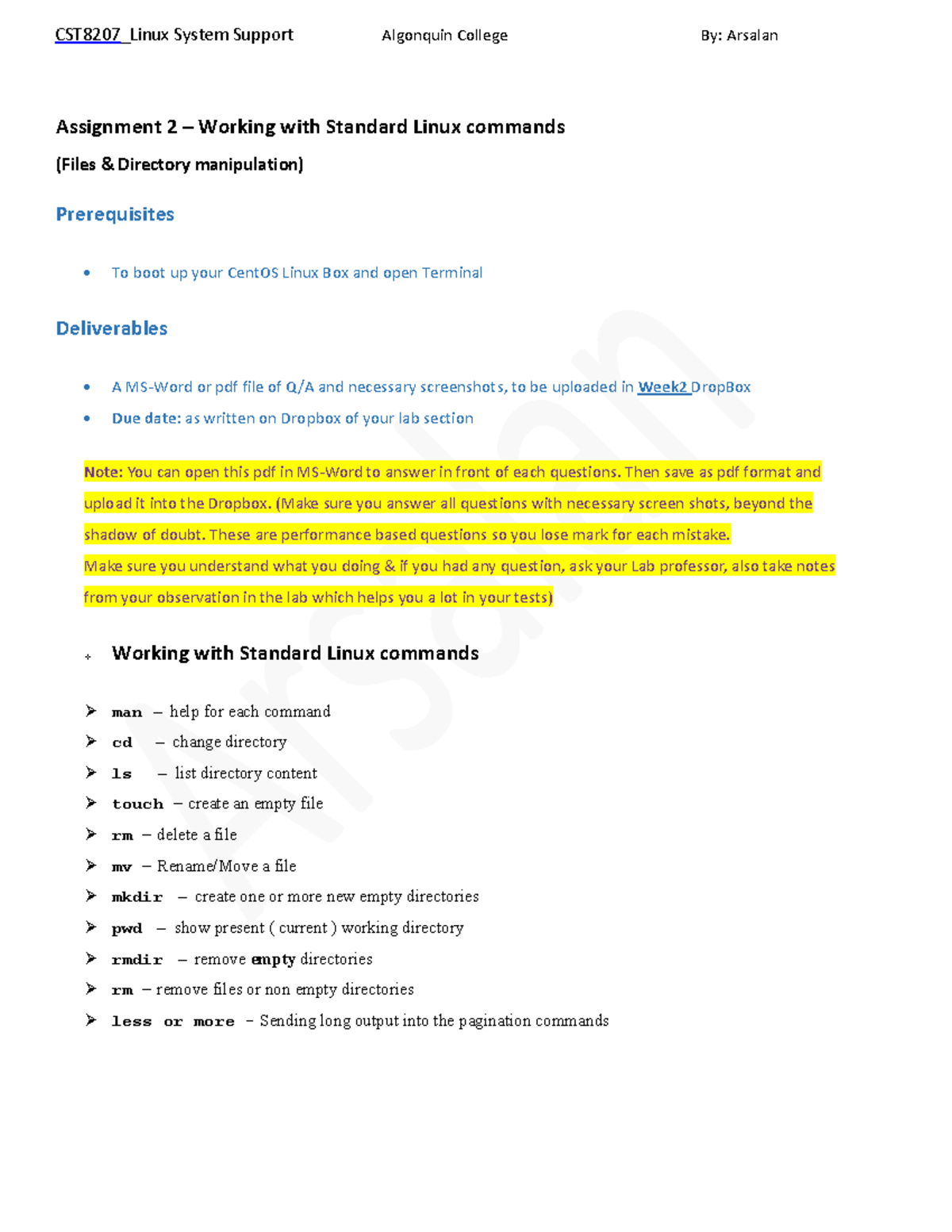 Week 2 Assignment Assignment 2 Working With Standard Linux Commands Files And Directory