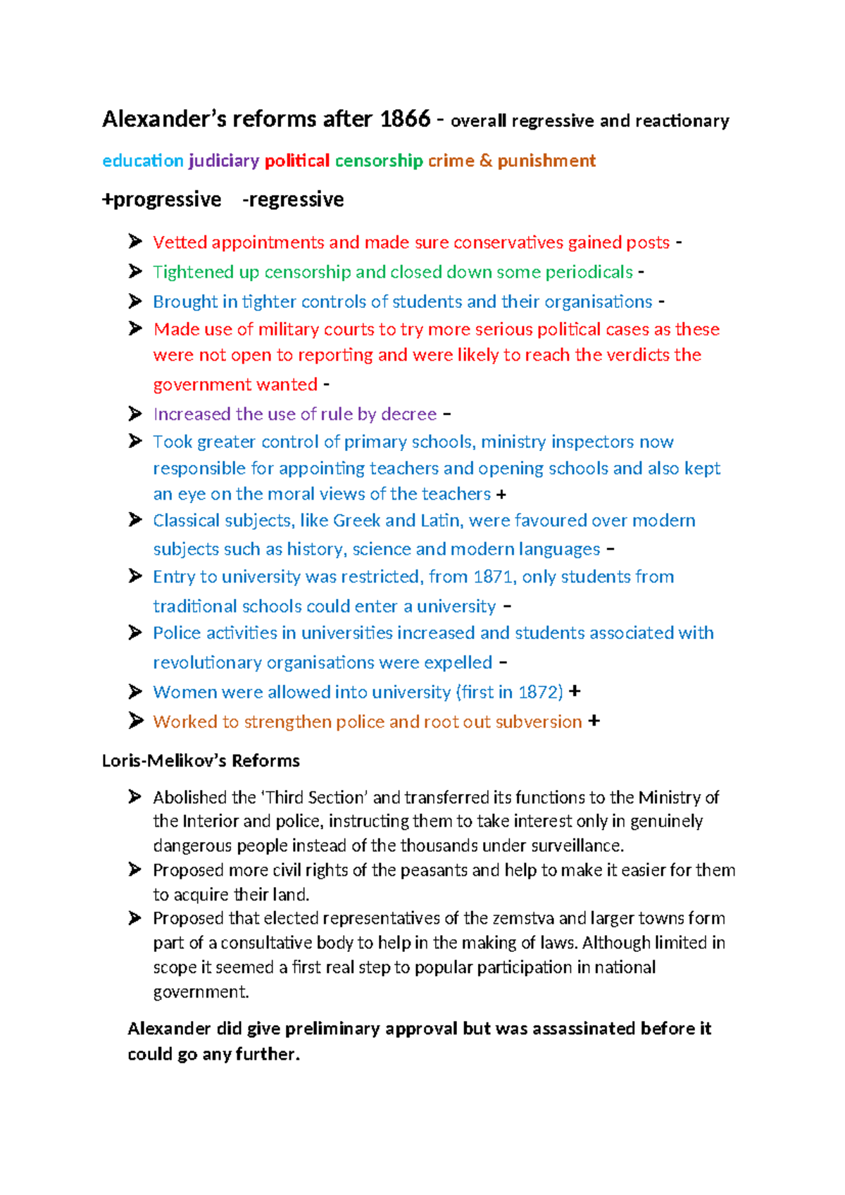 Alexander's reforms - Alexander’s reforms after 1866 - overall ...