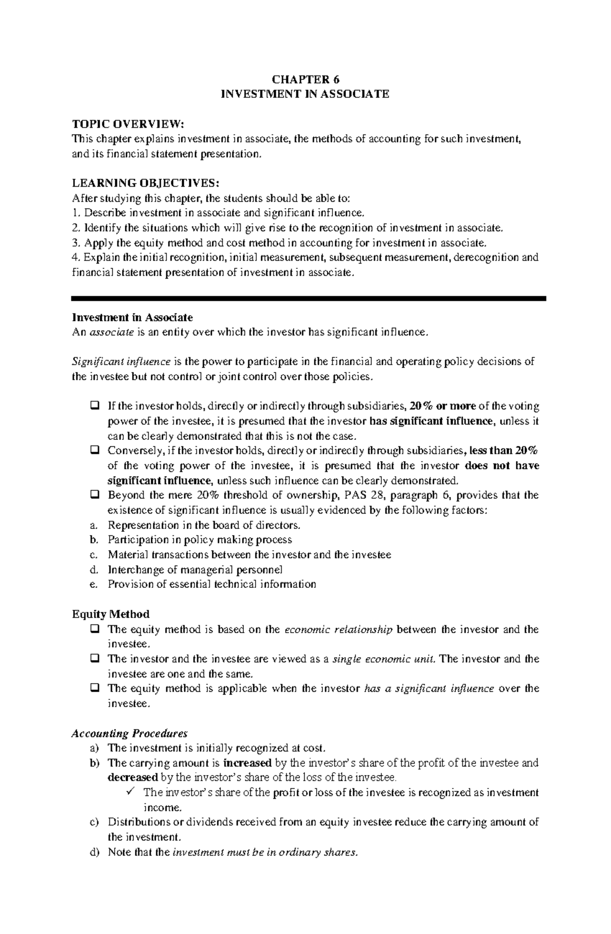 Investment in associate - LEARNING OBJECTIVES: After studying this ...
