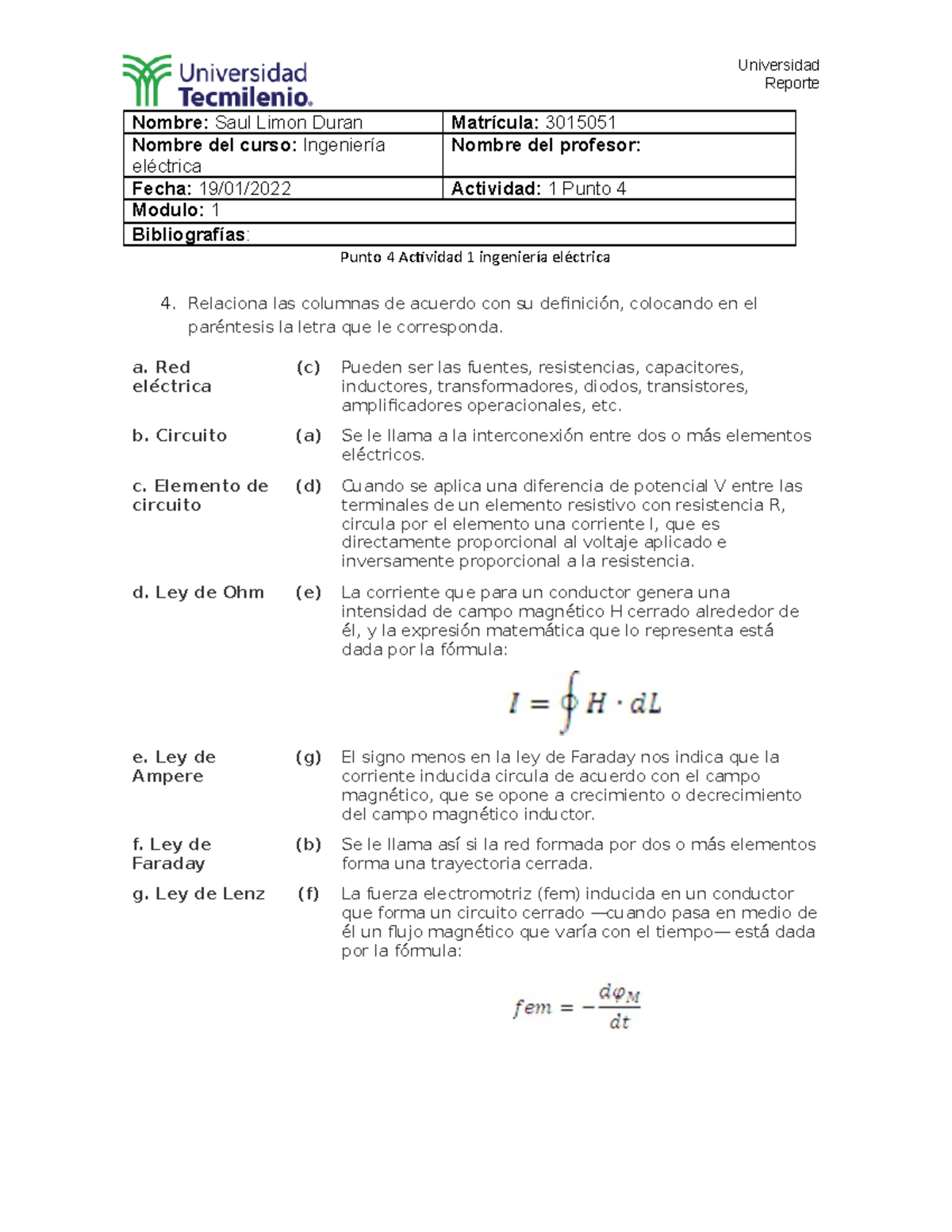 Actividad 1 Ingenieria Electrica - Universidad Reporte Nombre: Saul ...