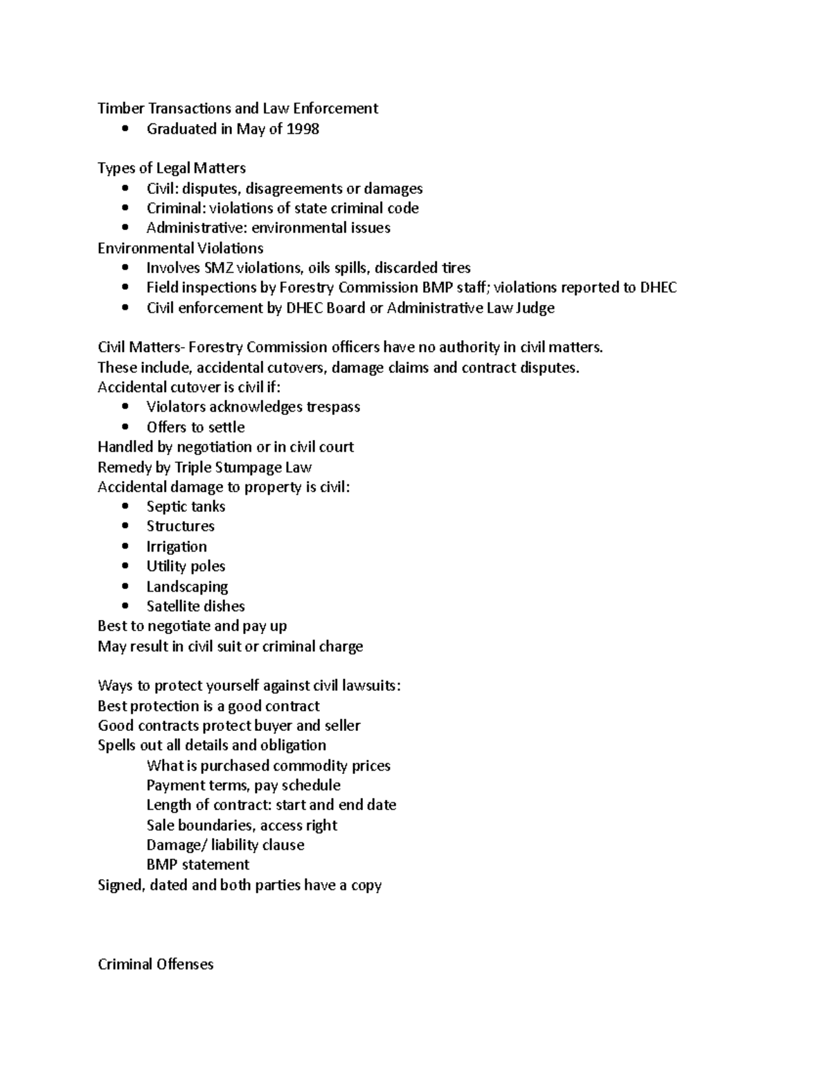 Timber Transactions and Law Enforcement - These include, accidental ...
