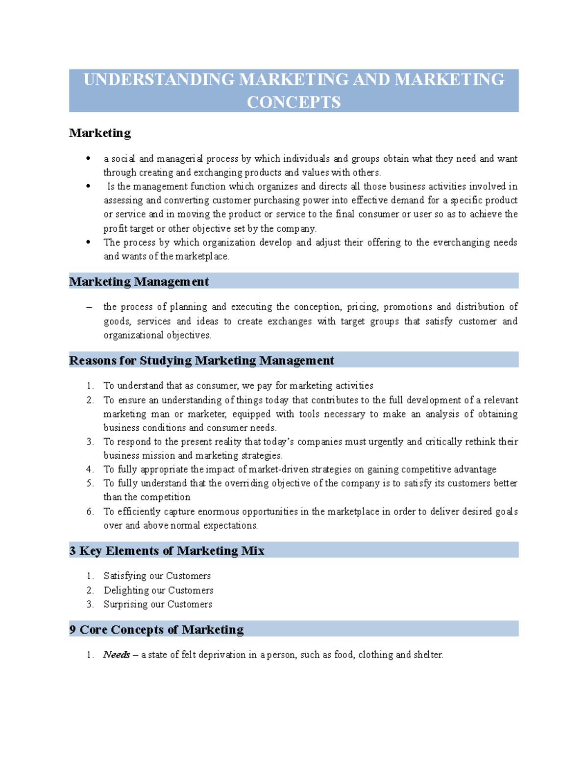 Understanding Marketing AND Marketing Concepts - UNDERSTANDING ...