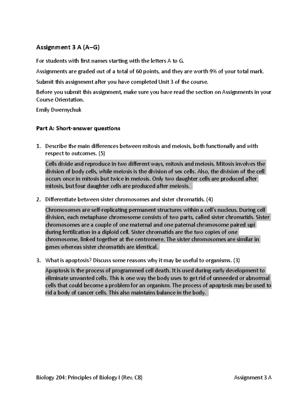 Assignment 3A (A G) - Assignment 3 A (A–G) For students with first ...