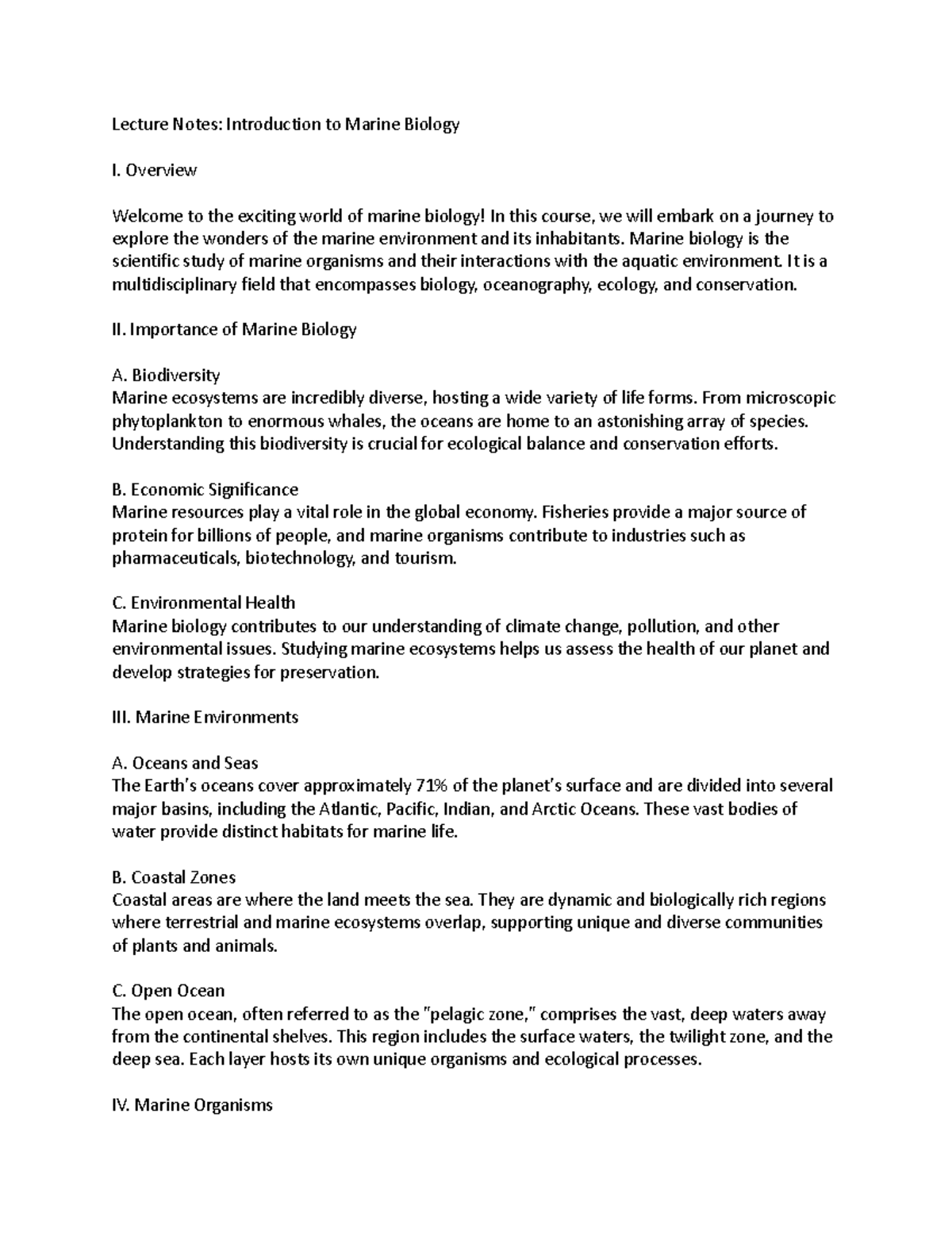 Lecture Notes - Overview Welcome to the exciting world of marine ...