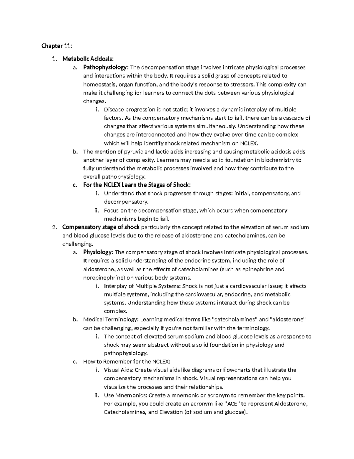 Chapter 11 - acid- base and shock - Chapter 11: 1. Metabolic Acidosis ...