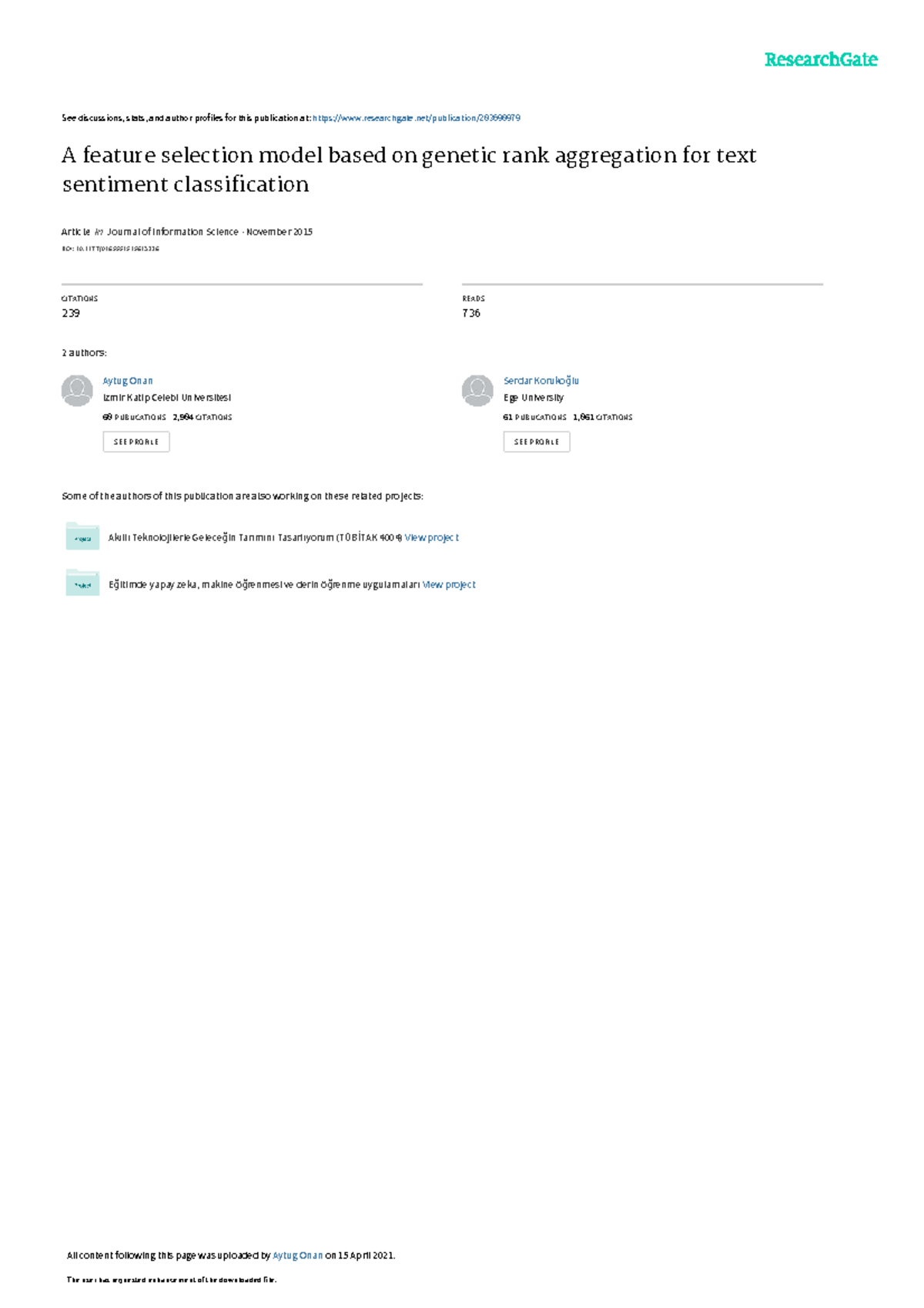 A feature selection model - See discussions, stats, and author profiles ...