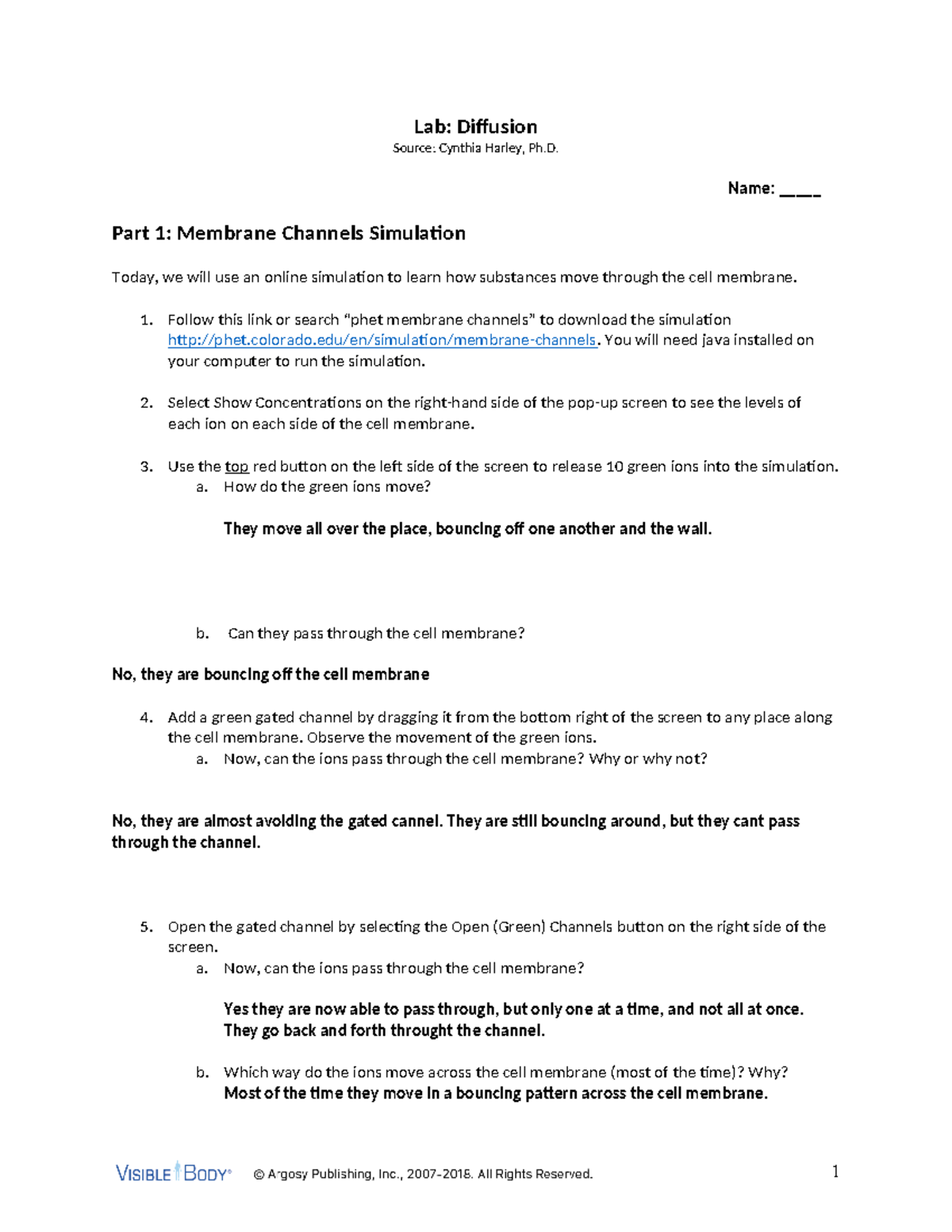 Cell diffusion lab - Lab: Diffusion Source: Cynthia Harley, Ph. Name ...