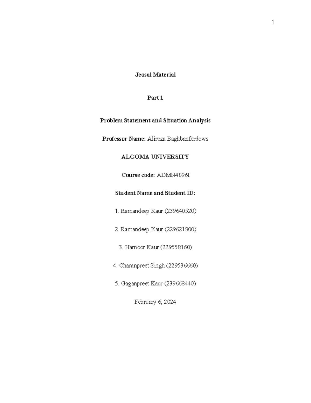 ADMN 4976 josel material assignment Part 1 of presentation - Jeosal Material Part 1 Problem ...